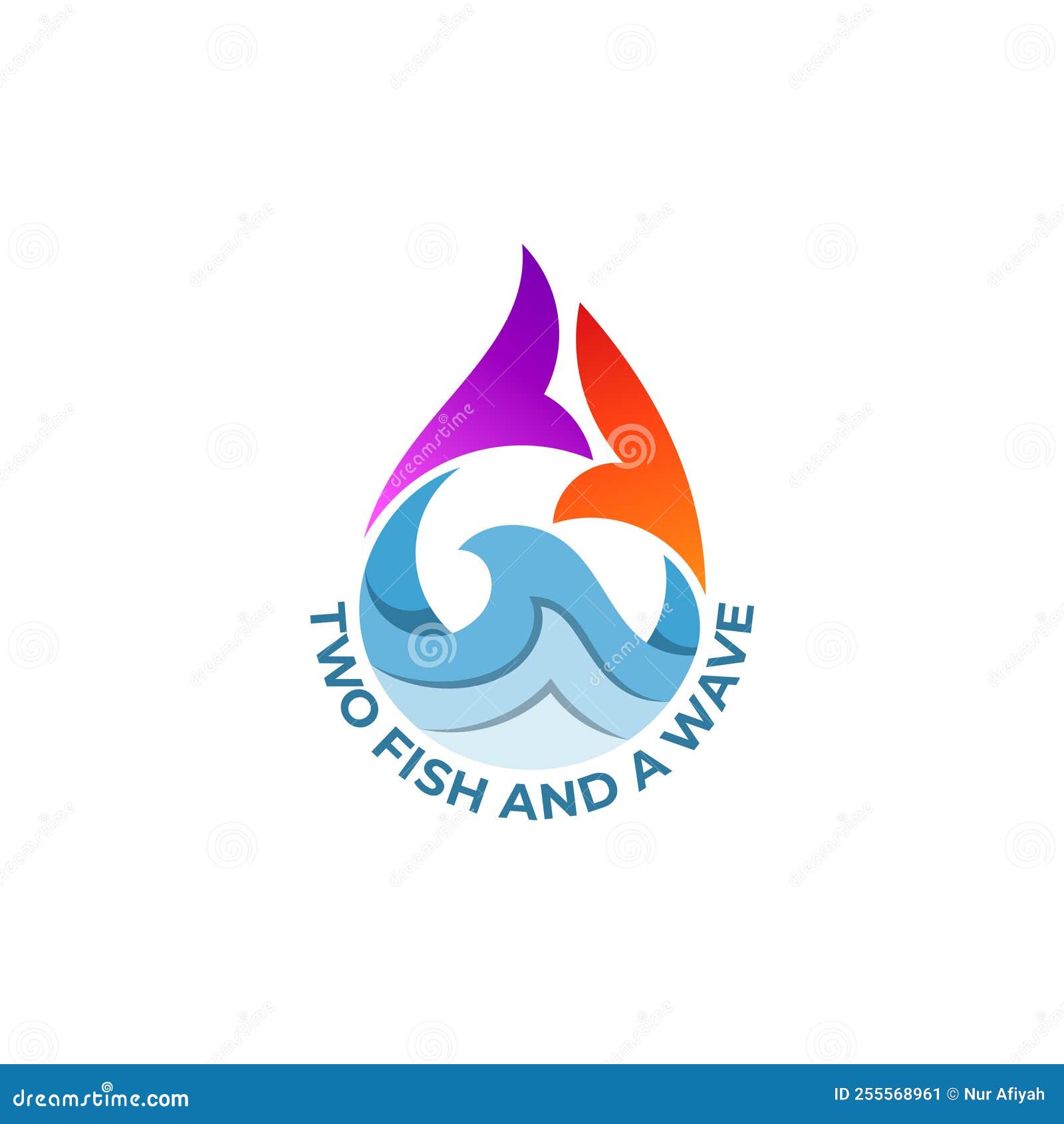 Water Wave Logo with Fish Design Combination, 3d Style Stock Vector ...