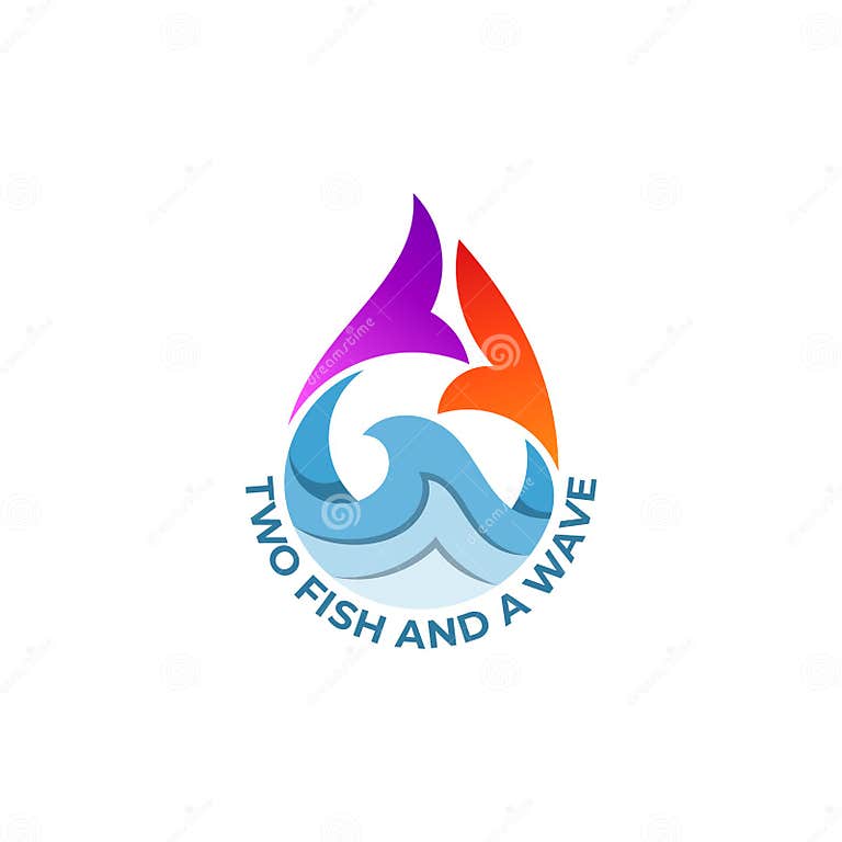 Water Wave Logo with Fish Design Combination, 3d Style Stock Vector ...