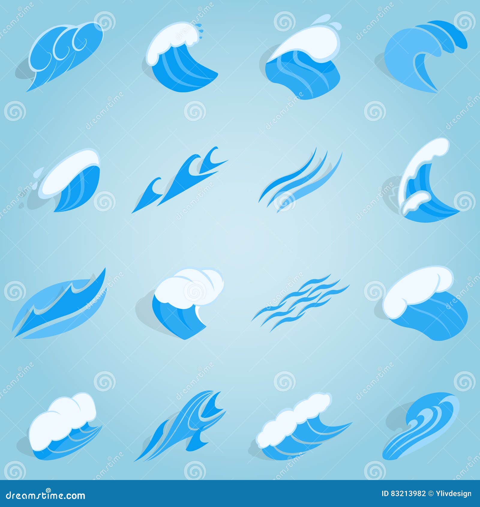 Water Wave Set Icons, Isometric 3d Style Stock Vector - Illustration of ...