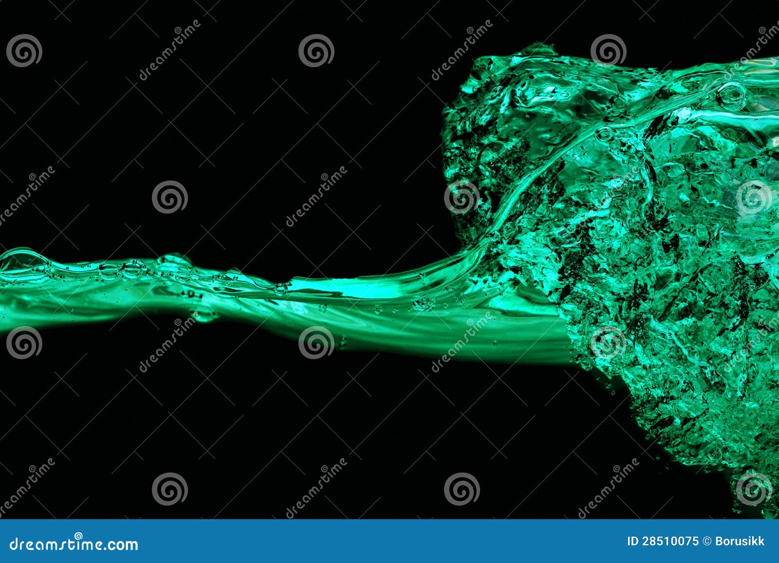 Water Wave and Splash Green Color on Black Background Stock Image ...