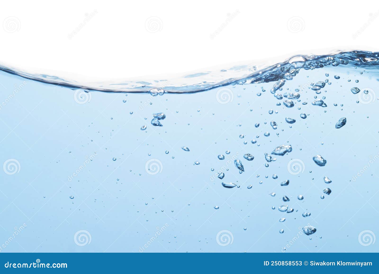 Water Wave. Water Surface with Ripple and Bubbles Float Up on White ...