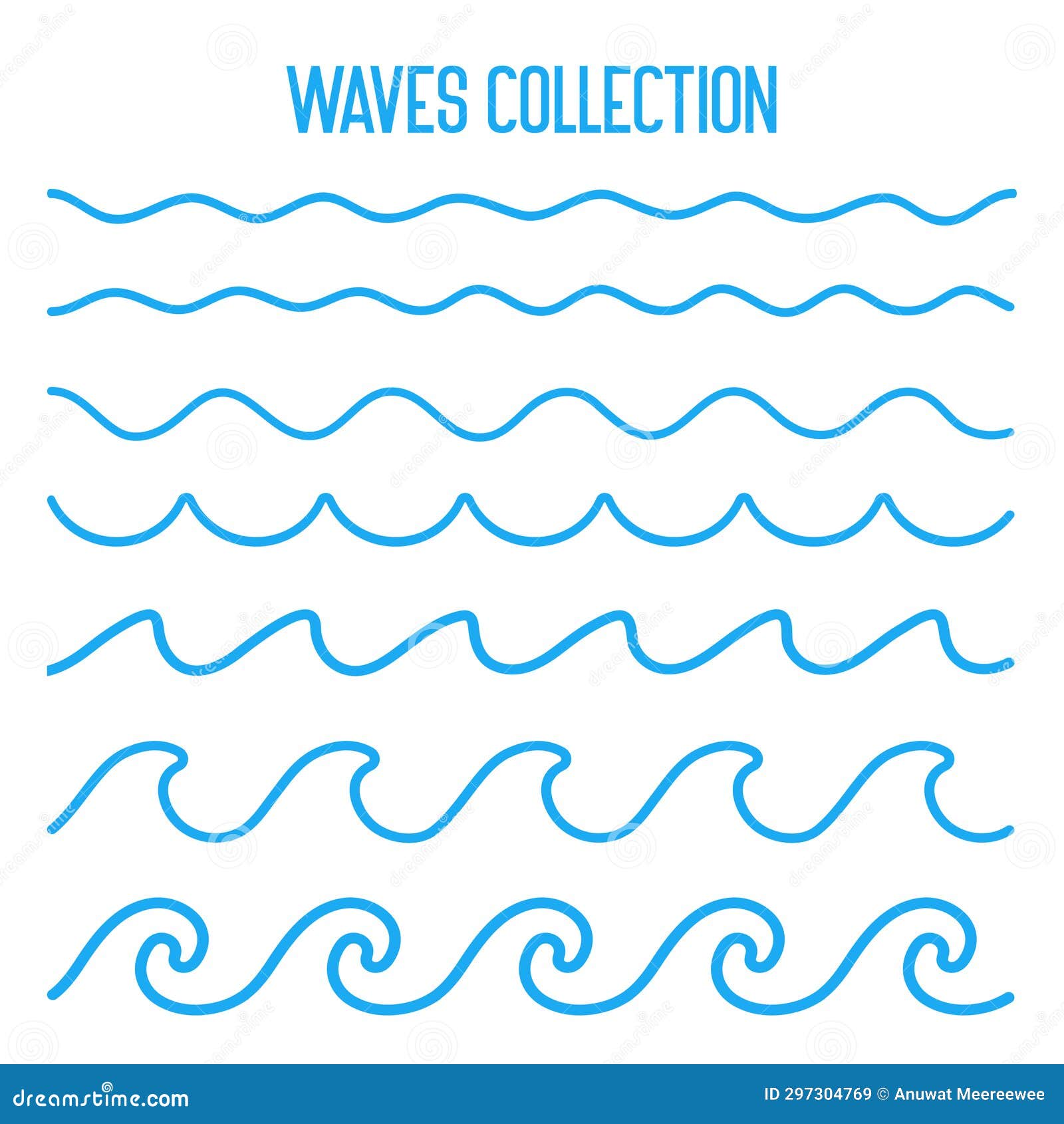 Water Wave Vector. Waves Swaying in Lakes and Oceans Isolated on White ...