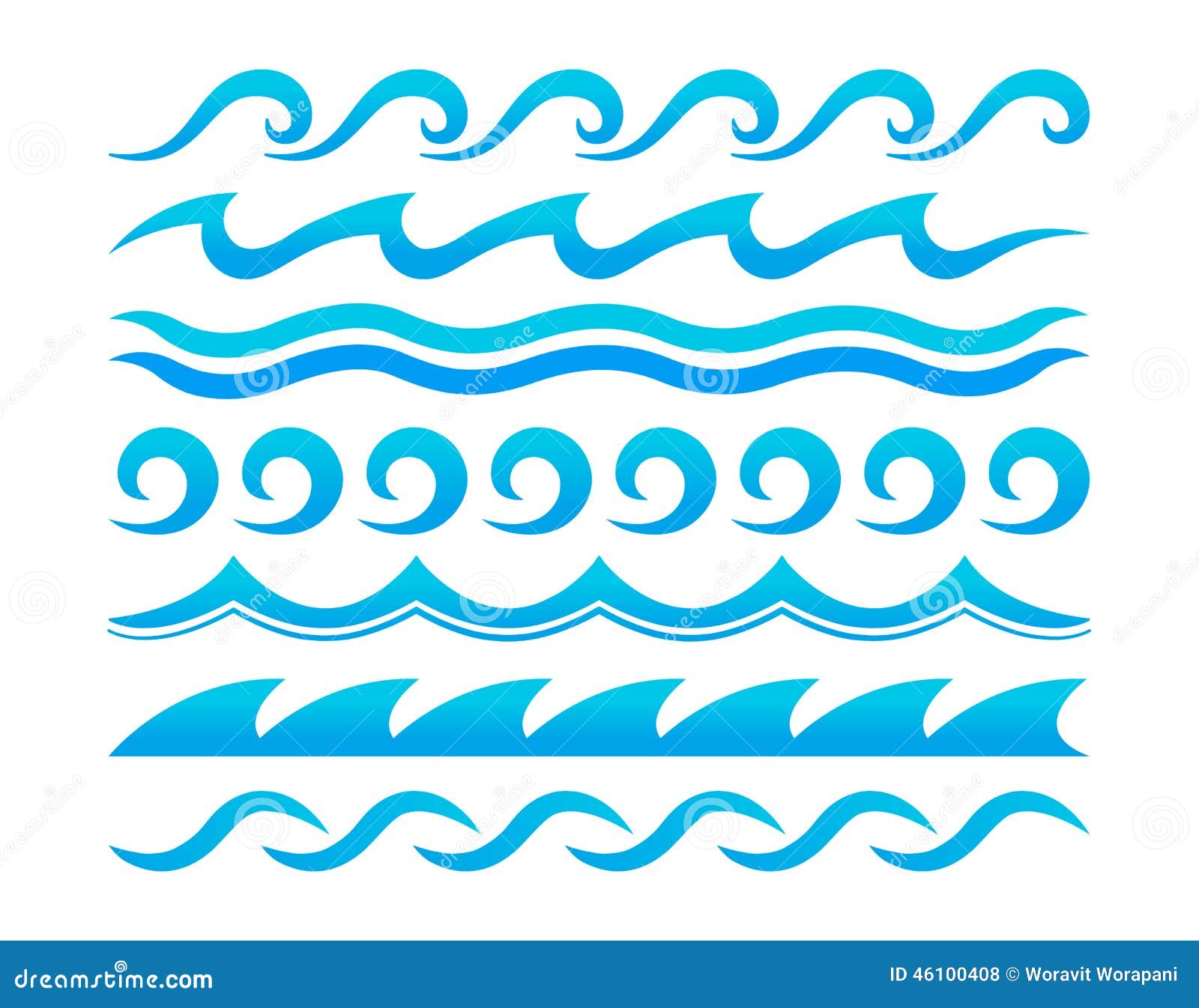 Water Waves Design Elements Vector Set Stock Vector - Illustration of ...
