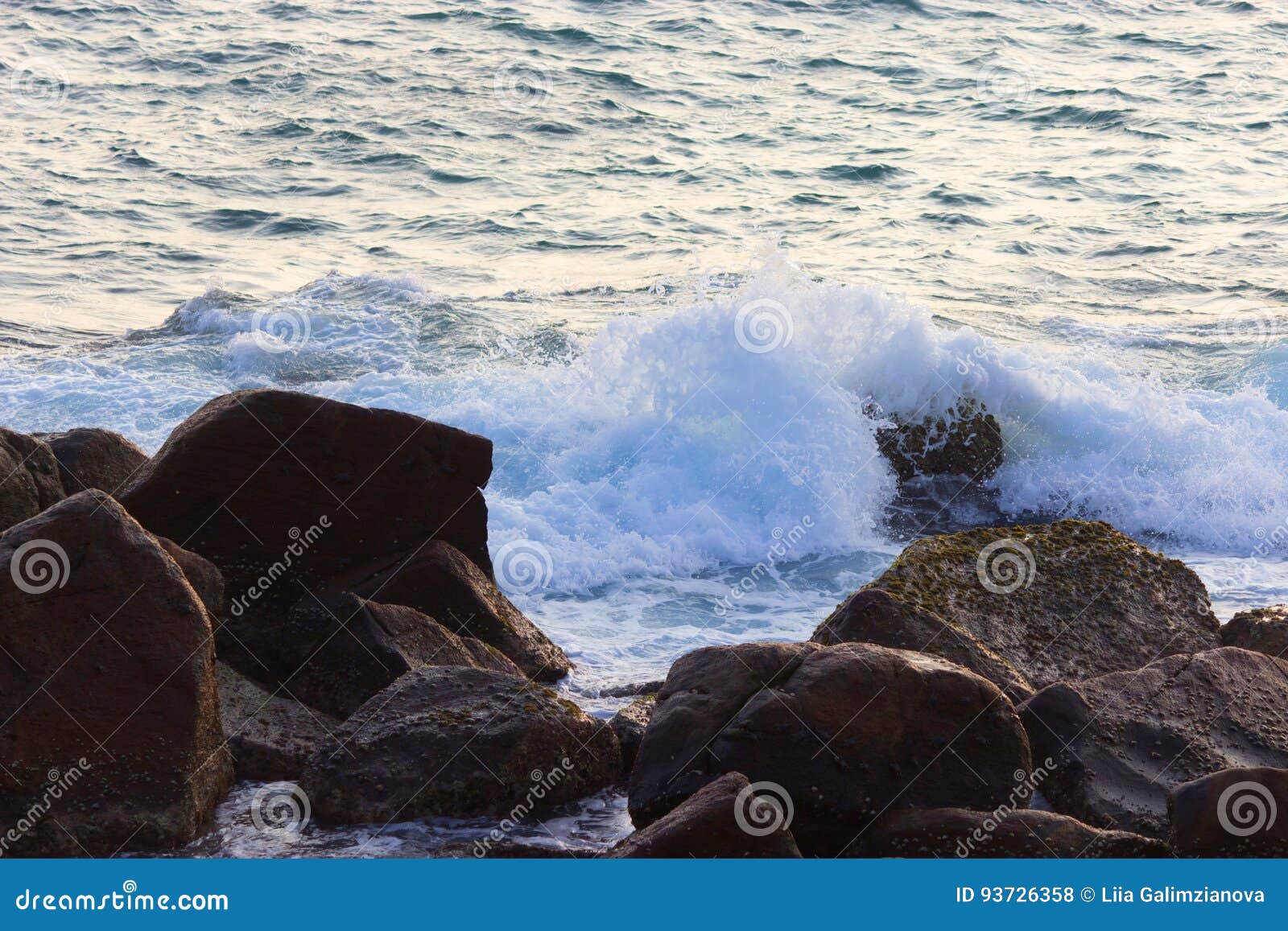 Water, waves and rocks stock photo. Image of beach, evening - 93726358