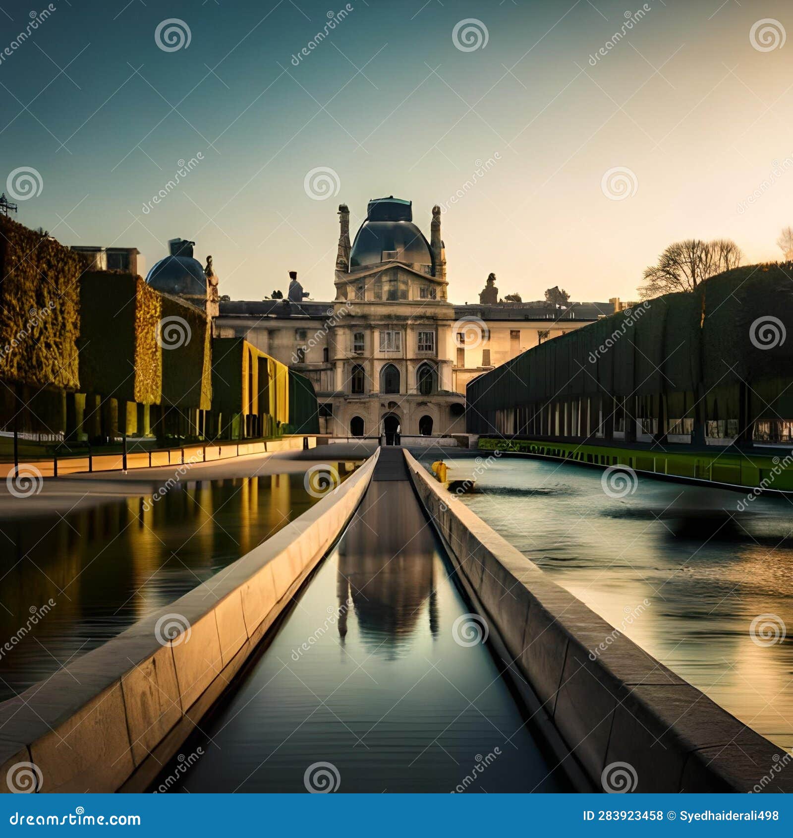 Modern Building by the Waterway Stock Illustration - Illustration of ...