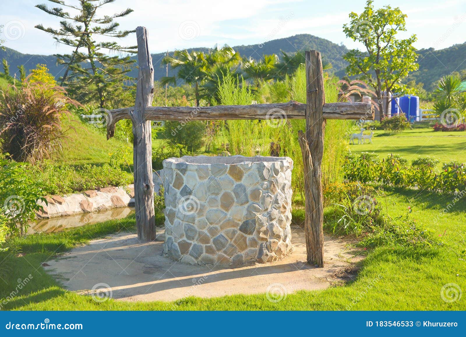 Water well in garden stock image. Image of brown, country - 183546533