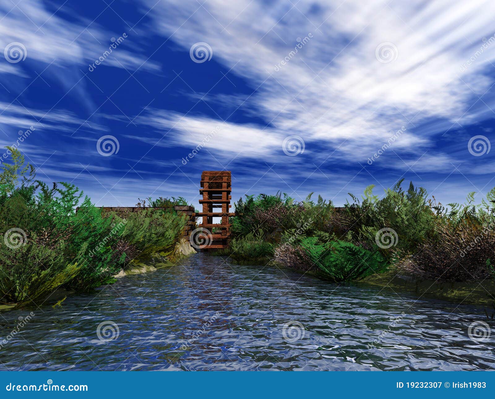 A Water Wheel On A Rice Field Royalty-Free Stock Photography ...