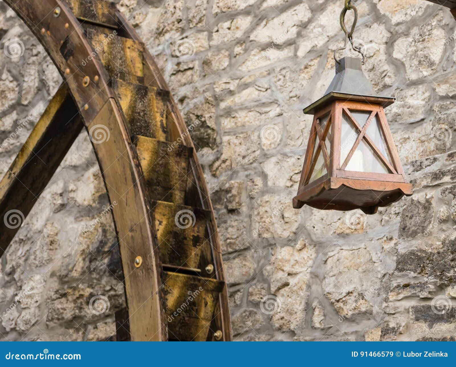 Water wheel with lantern stock image. Image of lamp, building - 91466579