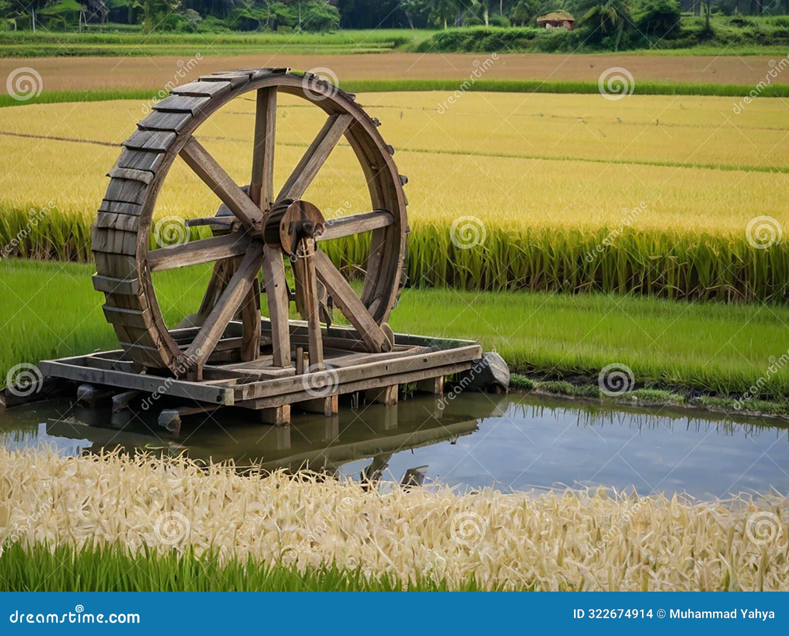 A Water Wheel On A Rice Field Royalty-Free Stock Photography ...