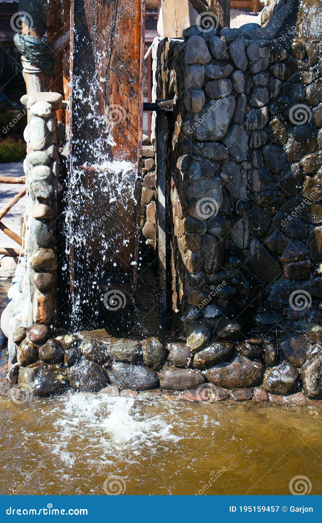 Water Wheel and Running Water on a Stone Structure Stock Image - Image ...