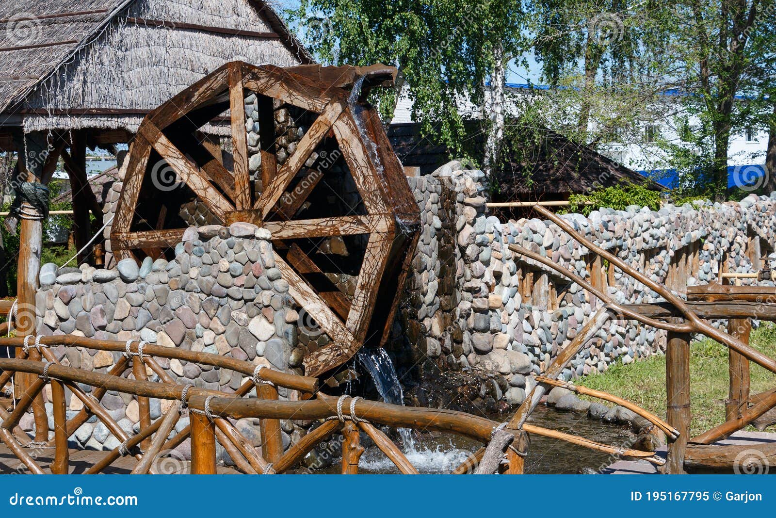 Water Wheel and Running Water on a Stone Structure Stock Image - Image ...
