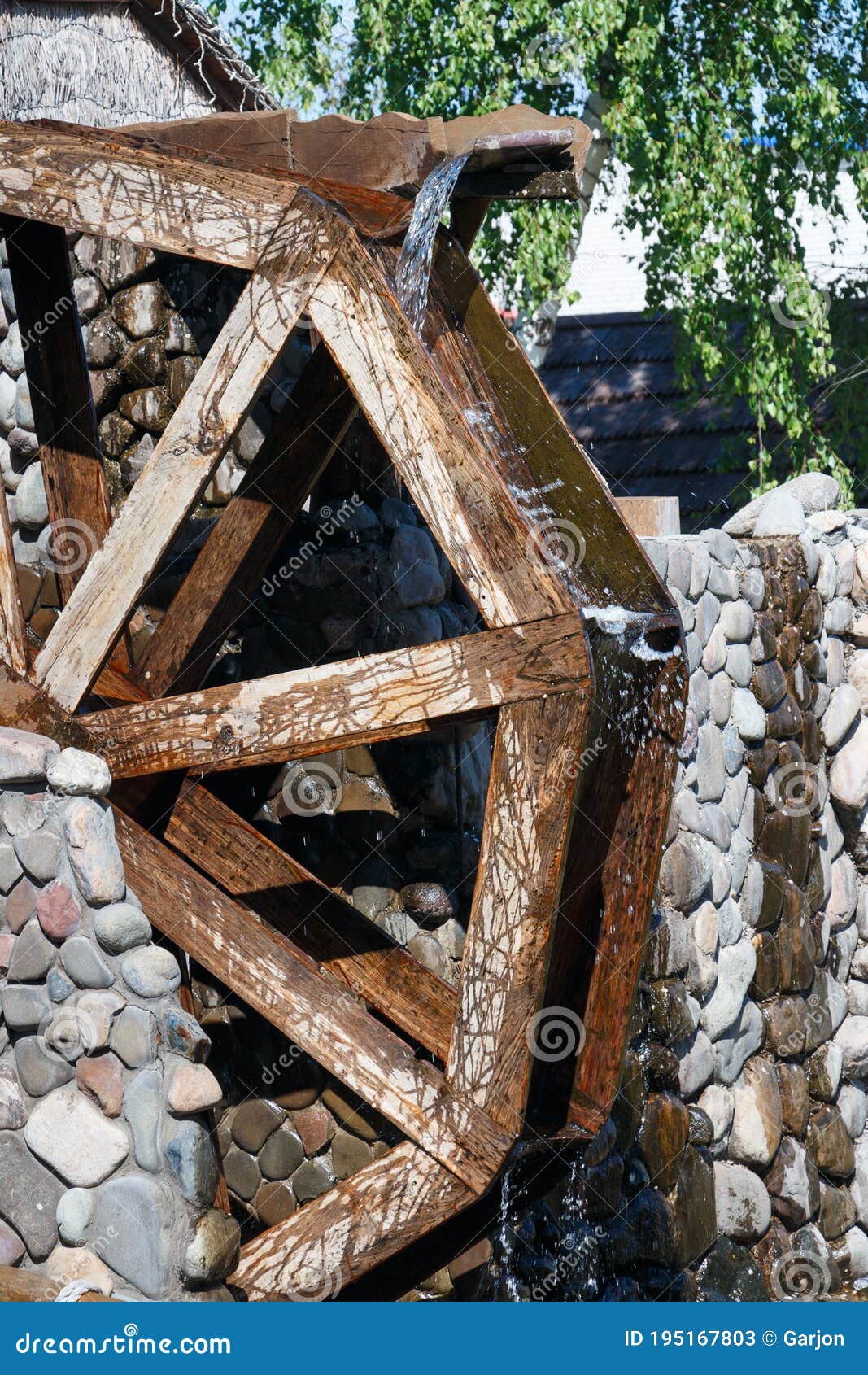 Water Wheel and Running Water on a Stone Structure Stock Image - Image ...
