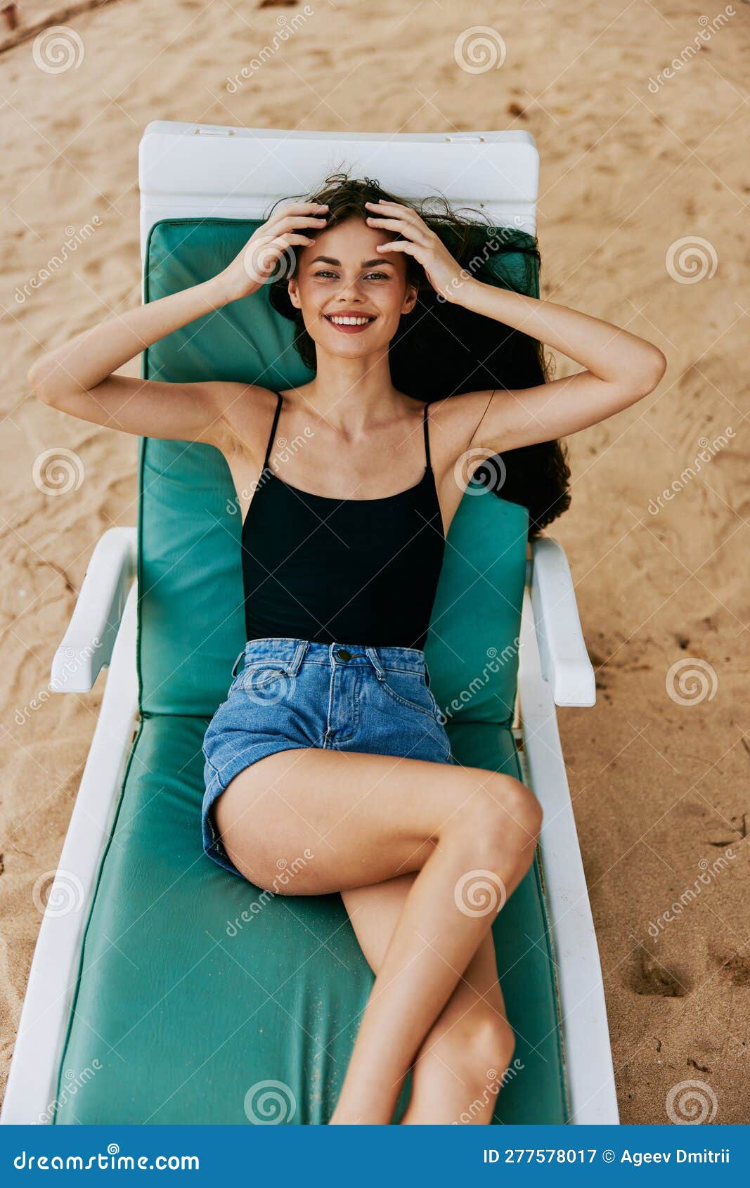 Woman Resort Sand Smiling Sunbed Sea Beach Chair Ocean Lying Lifestyle