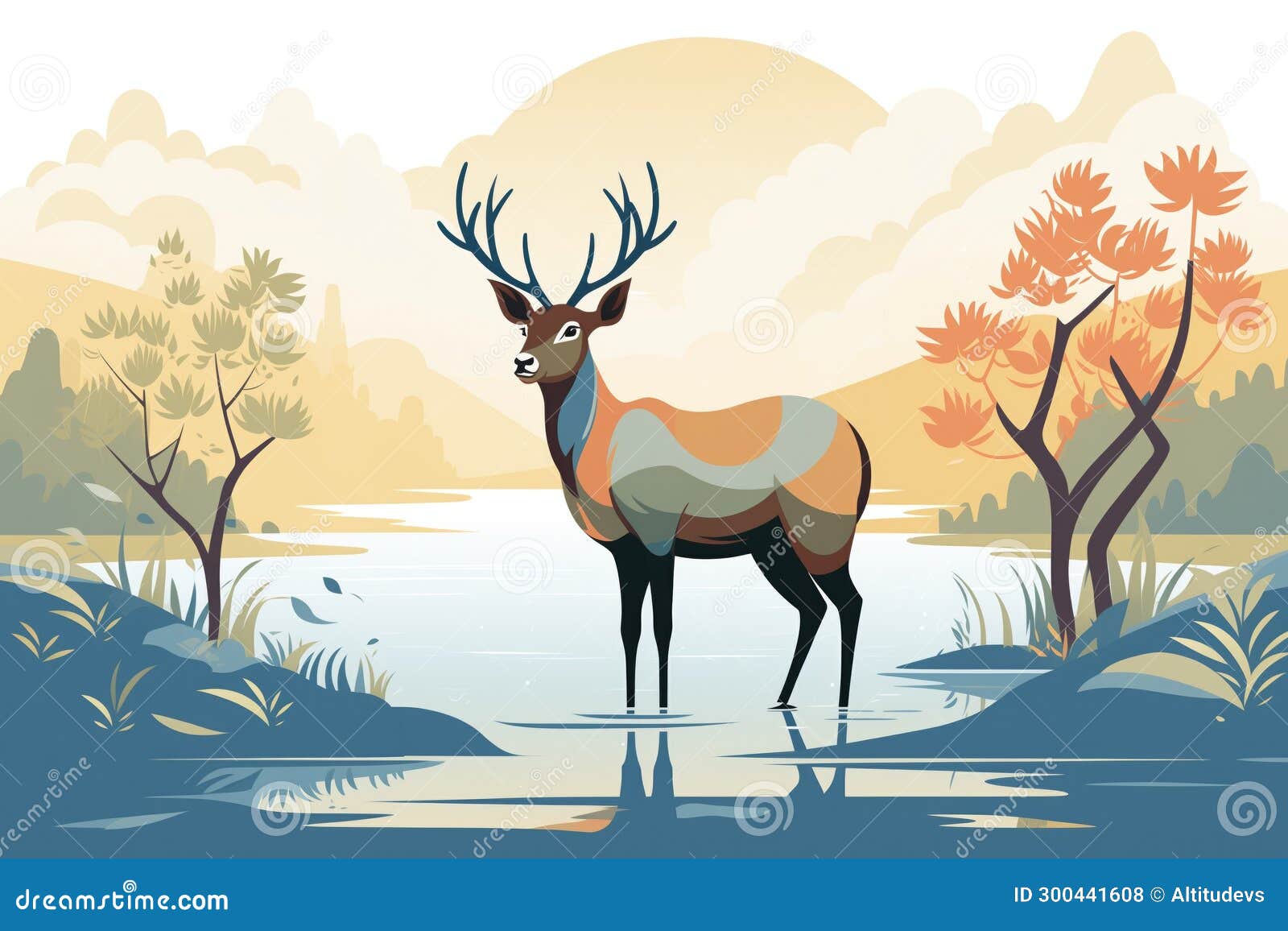 Waterbuck Silhouette Against the Backdrop of a Serene River Stock ...