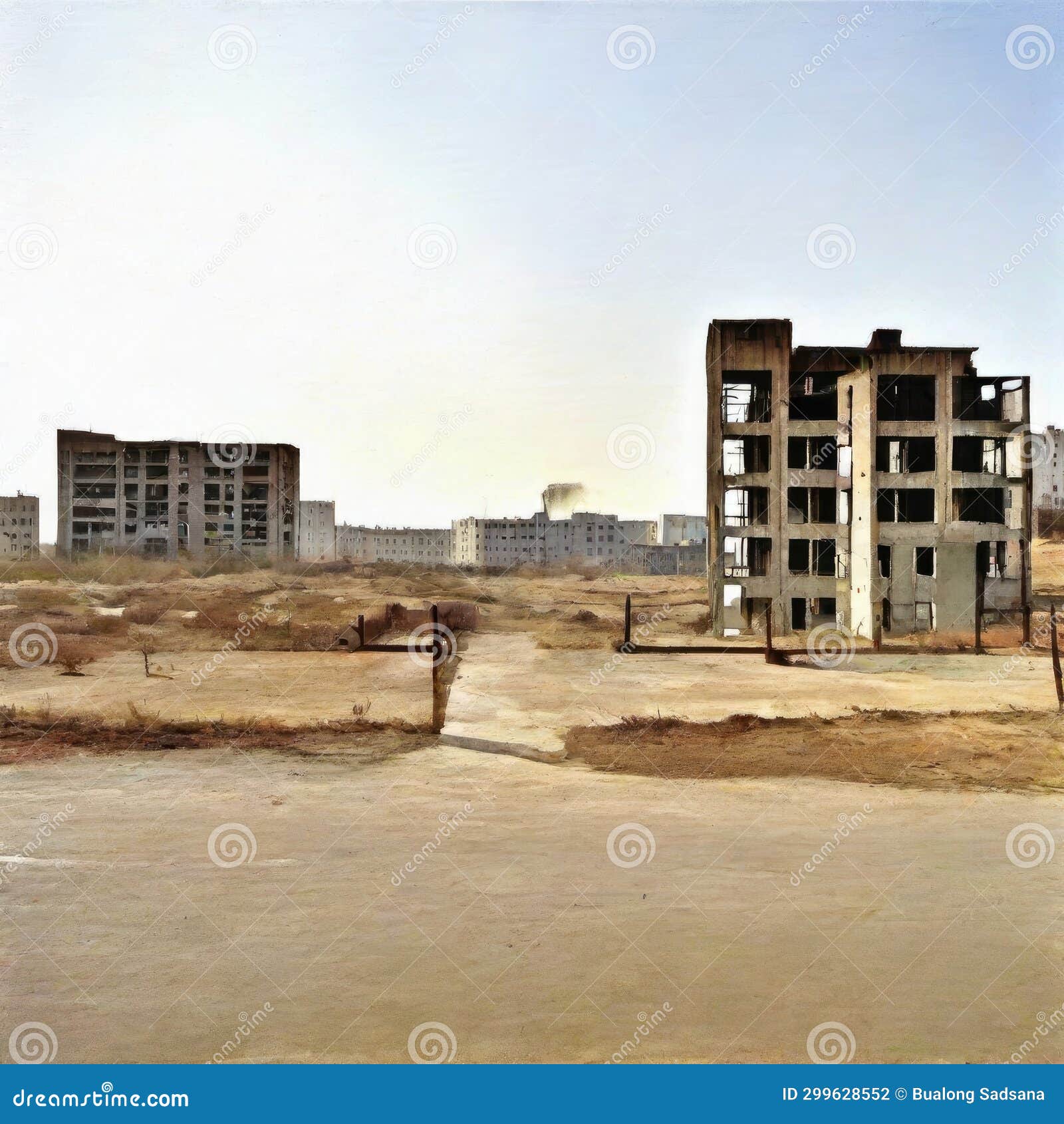 Watercolor of Abandoned Construction Site with Empty Lots and ...