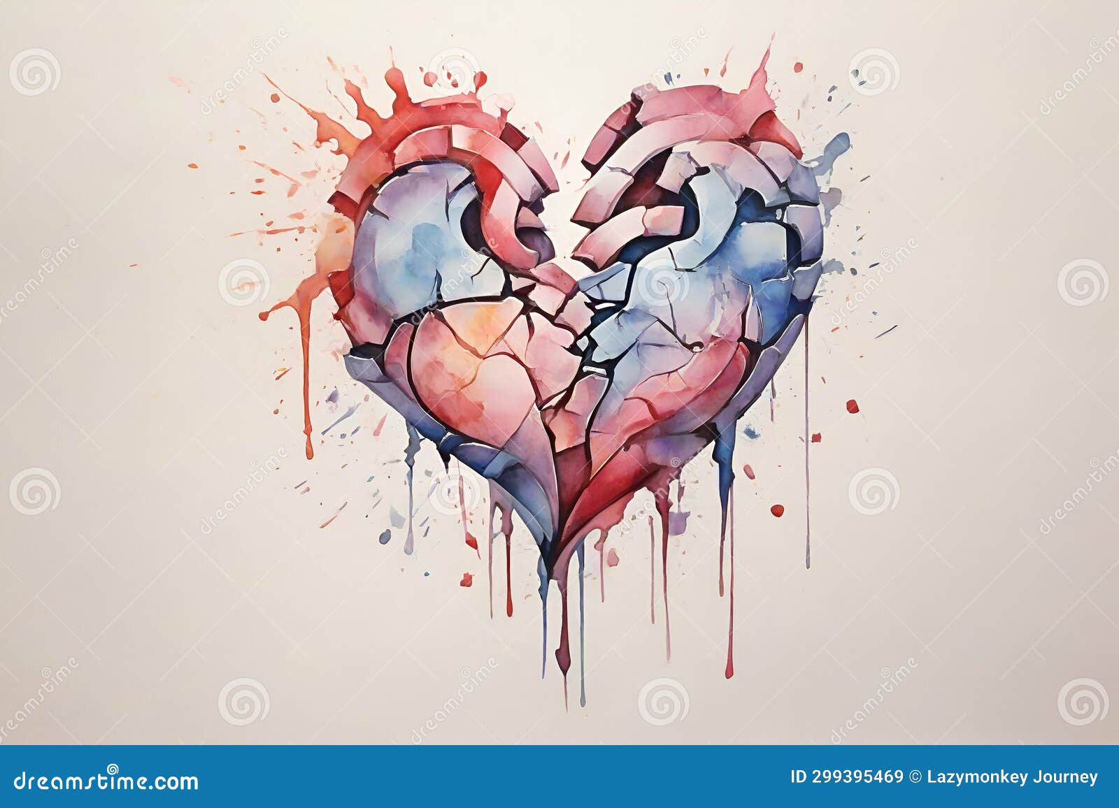 Watercolor Abstract Broken Heart Symbol Stock Illustration ...