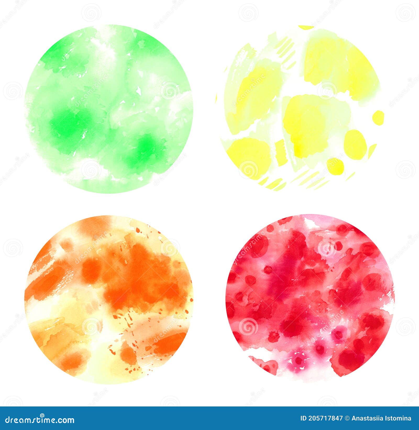 Watercolor Abstract Circle Texture Set of Multicolored Rainbow Splashes ...