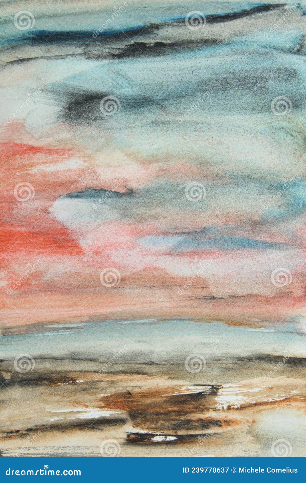 Watercolor Abstract Desert Sunset Landscape Stock Illustration ...