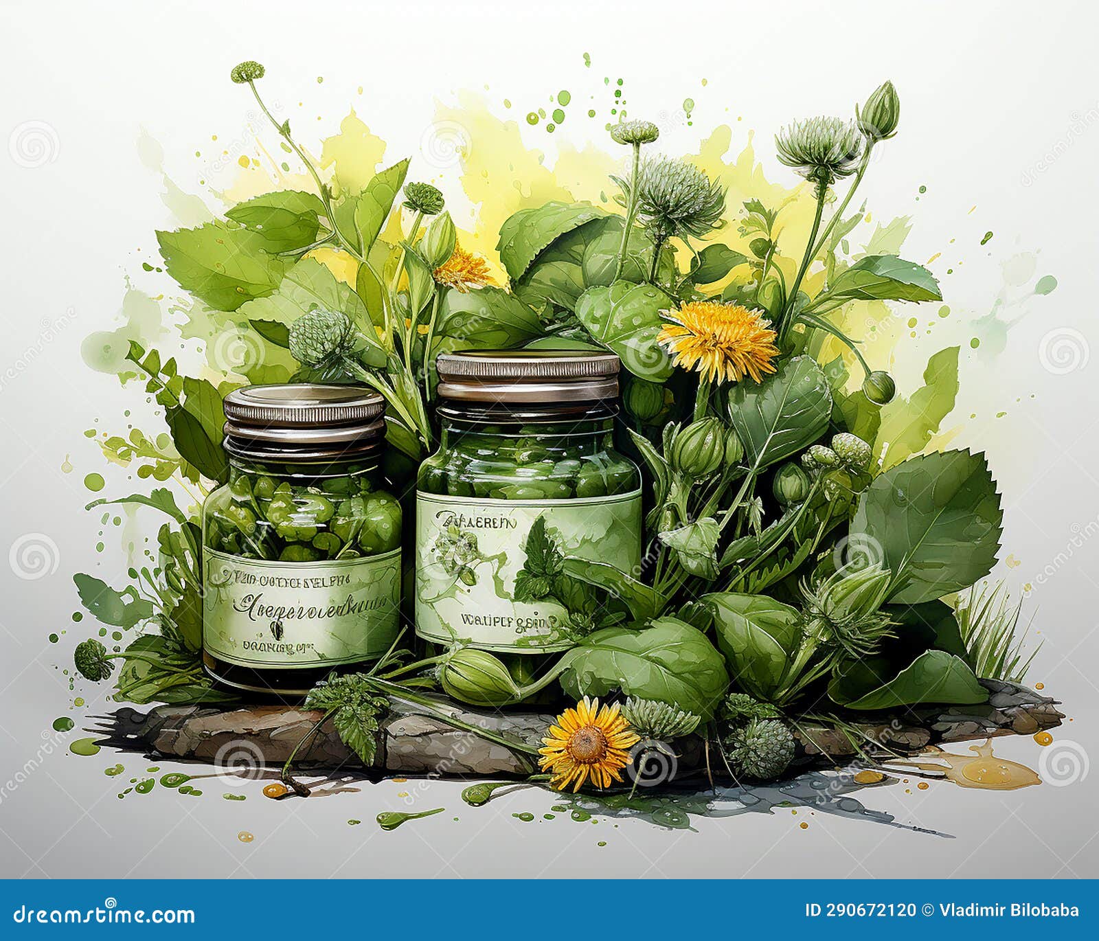 Watercolor Abstract Drawing of Medicinal Plants Stock Illustration ...