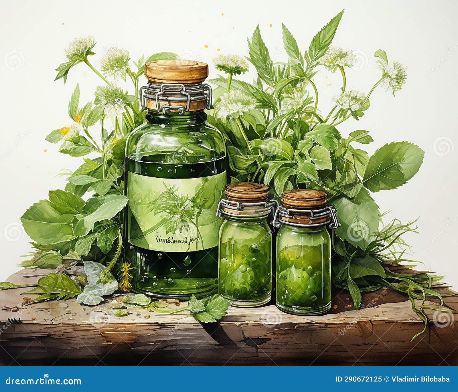 Watercolor Abstract Drawing of Medicinal Plants Stock Illustration ...