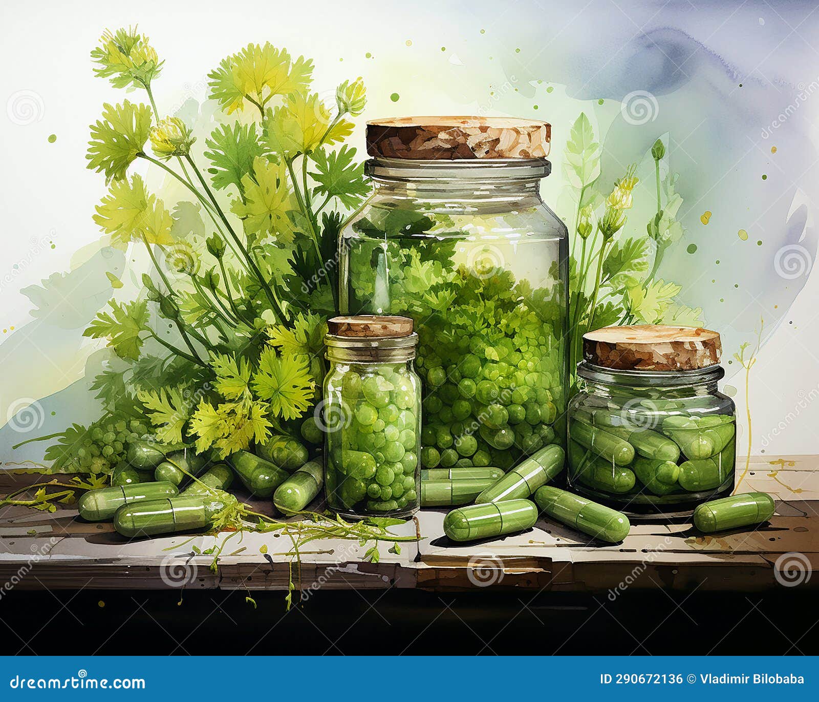 Watercolor Abstract Drawing of Medicinal Plants Stock Illustration ...