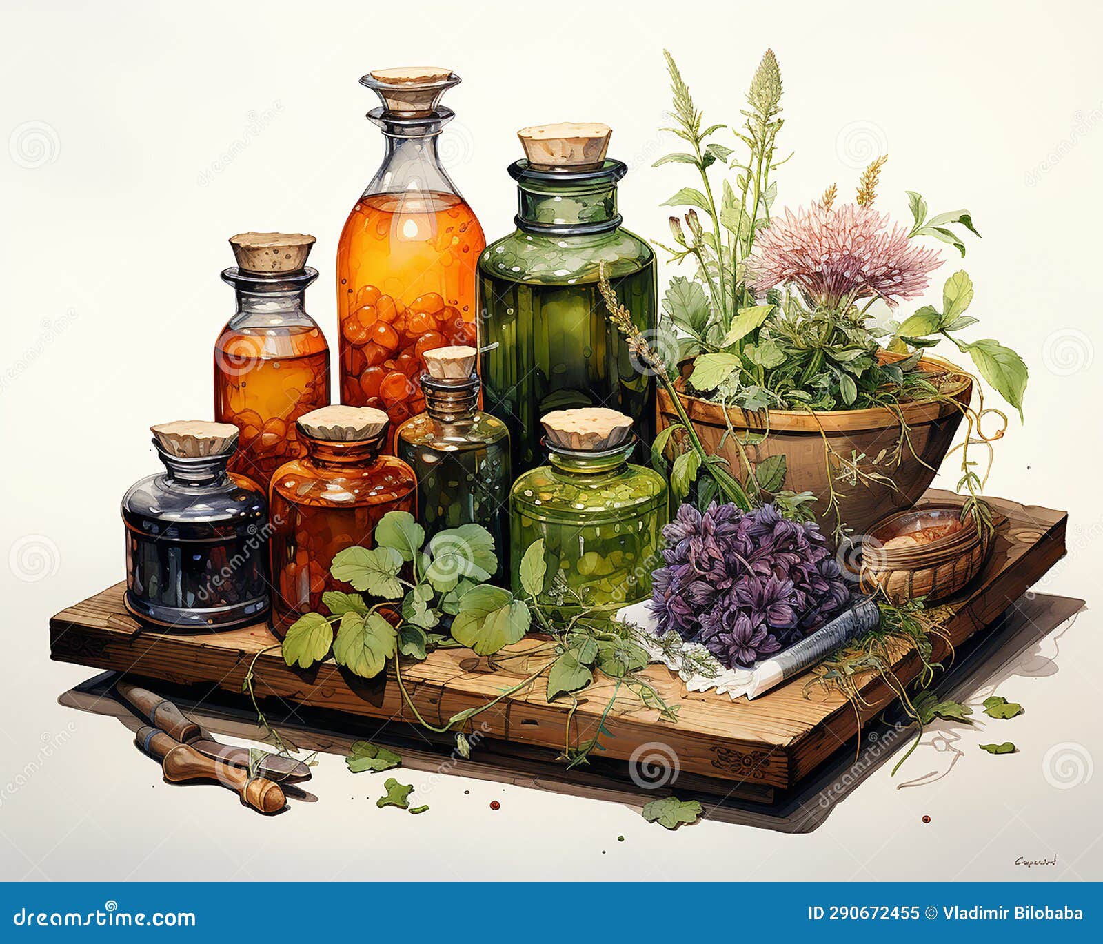 Watercolor Abstract Drawing of Medicinal Plants Stock Illustration ...