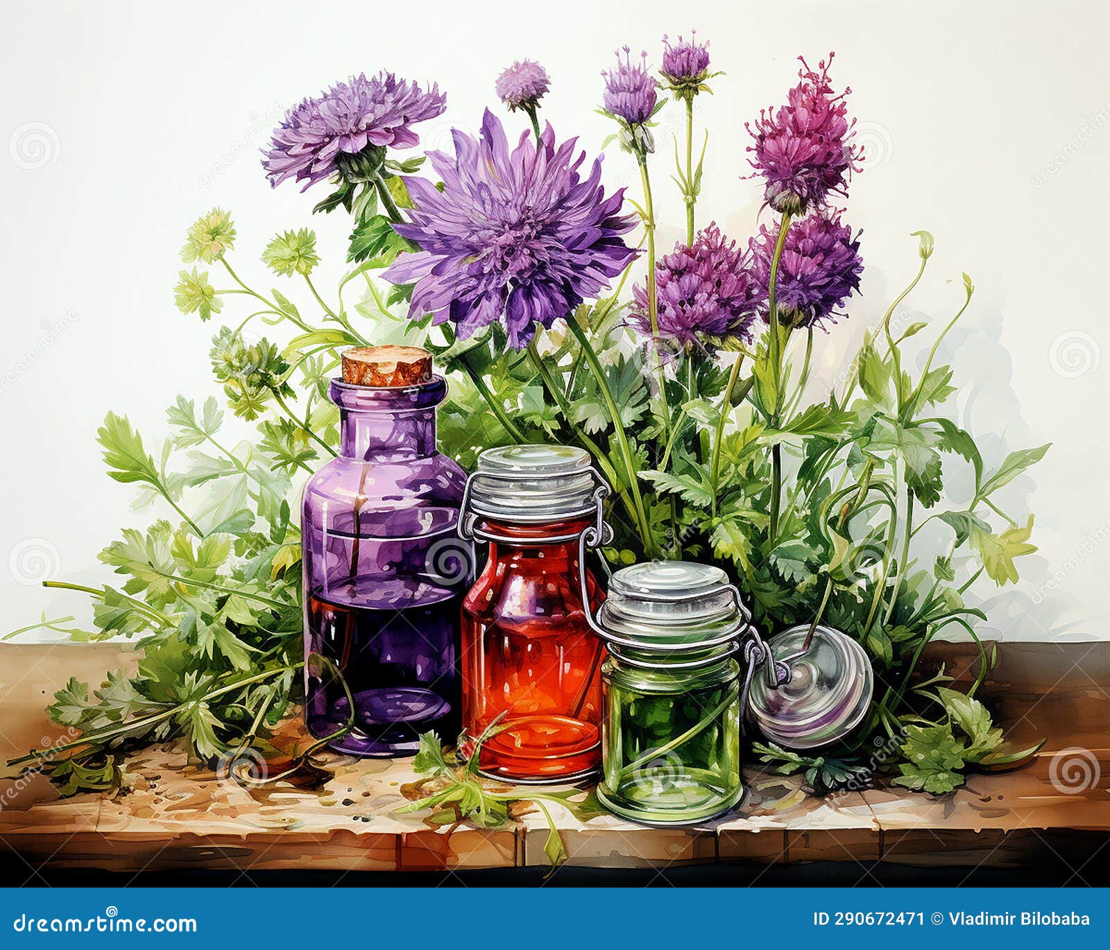 Watercolor Abstract Drawing of Medicinal Plants Stock Illustration ...