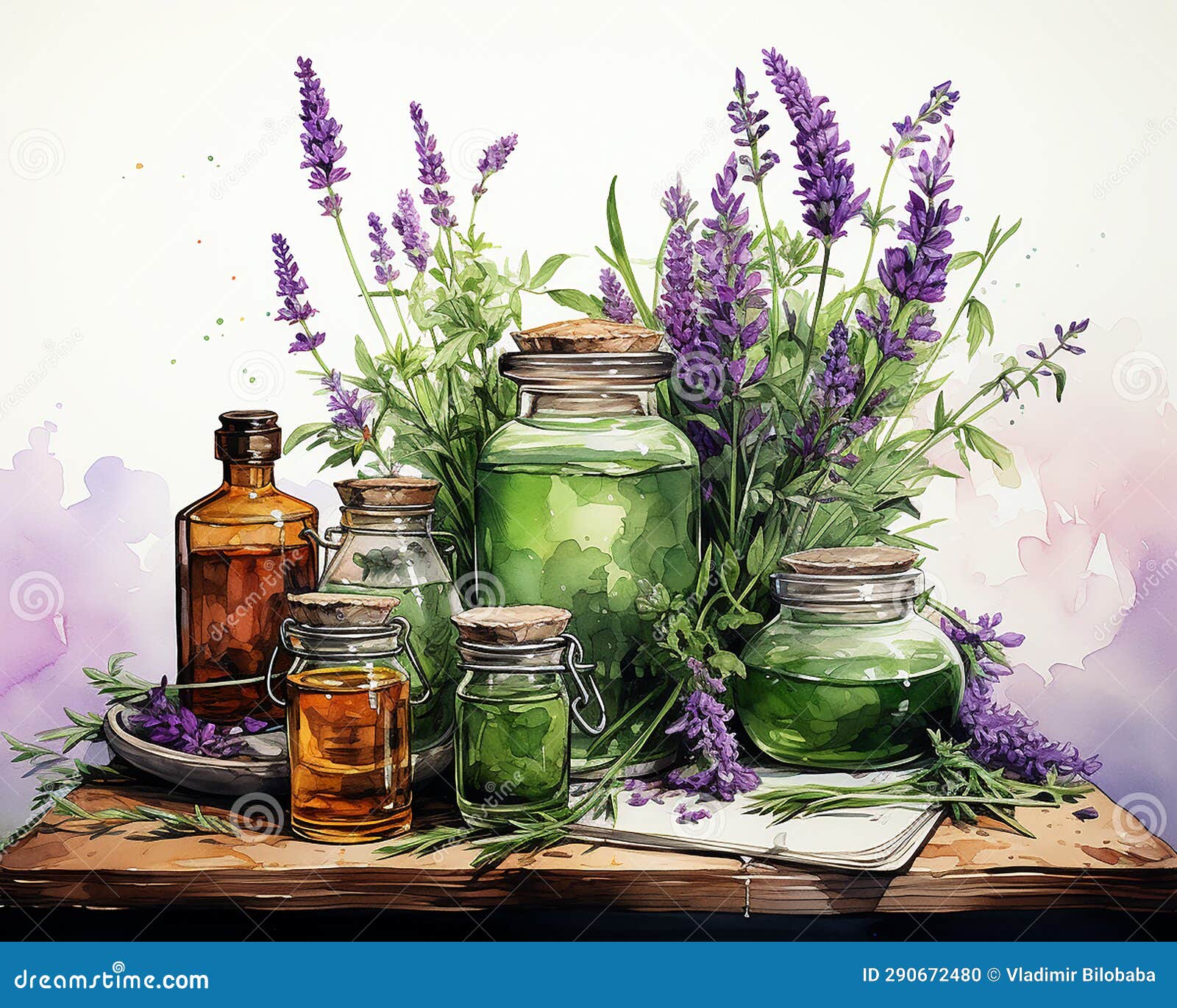 Watercolor Abstract Drawing of Medicinal Plants Stock Illustration ...