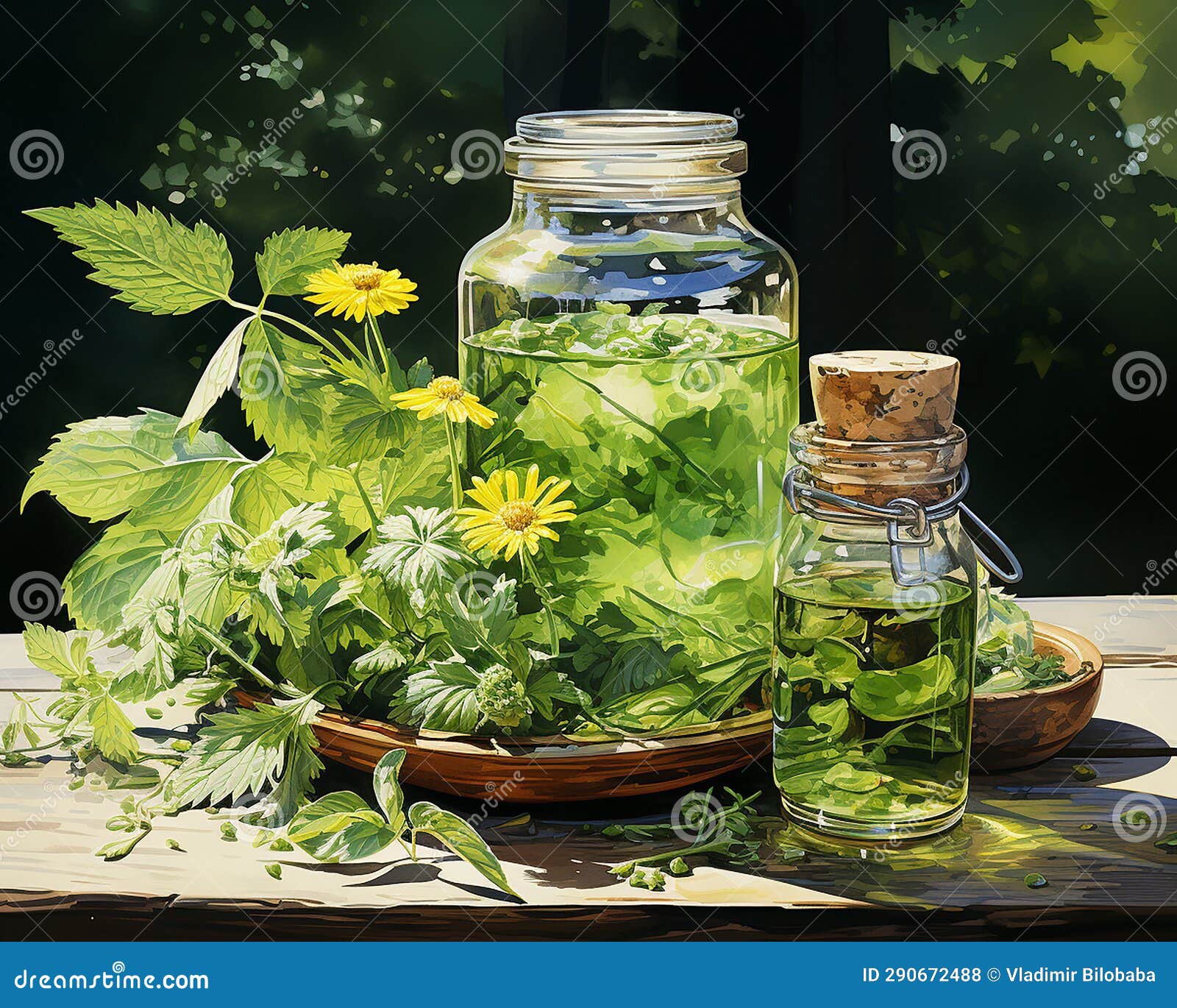 Watercolor Abstract Drawing of Medicinal Plants Stock Illustration ...