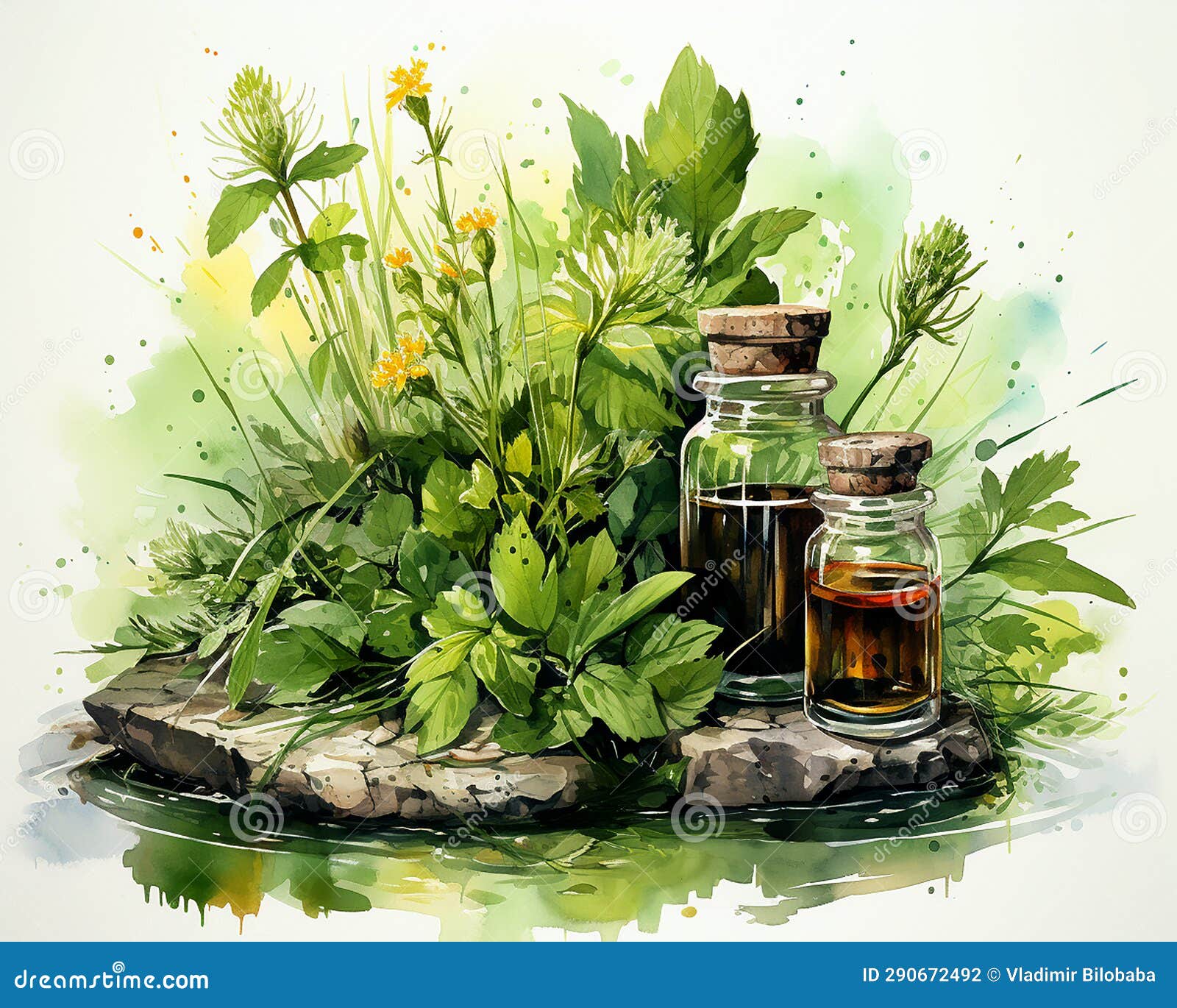Watercolor Abstract Drawing of Medicinal Plants Stock Illustration ...