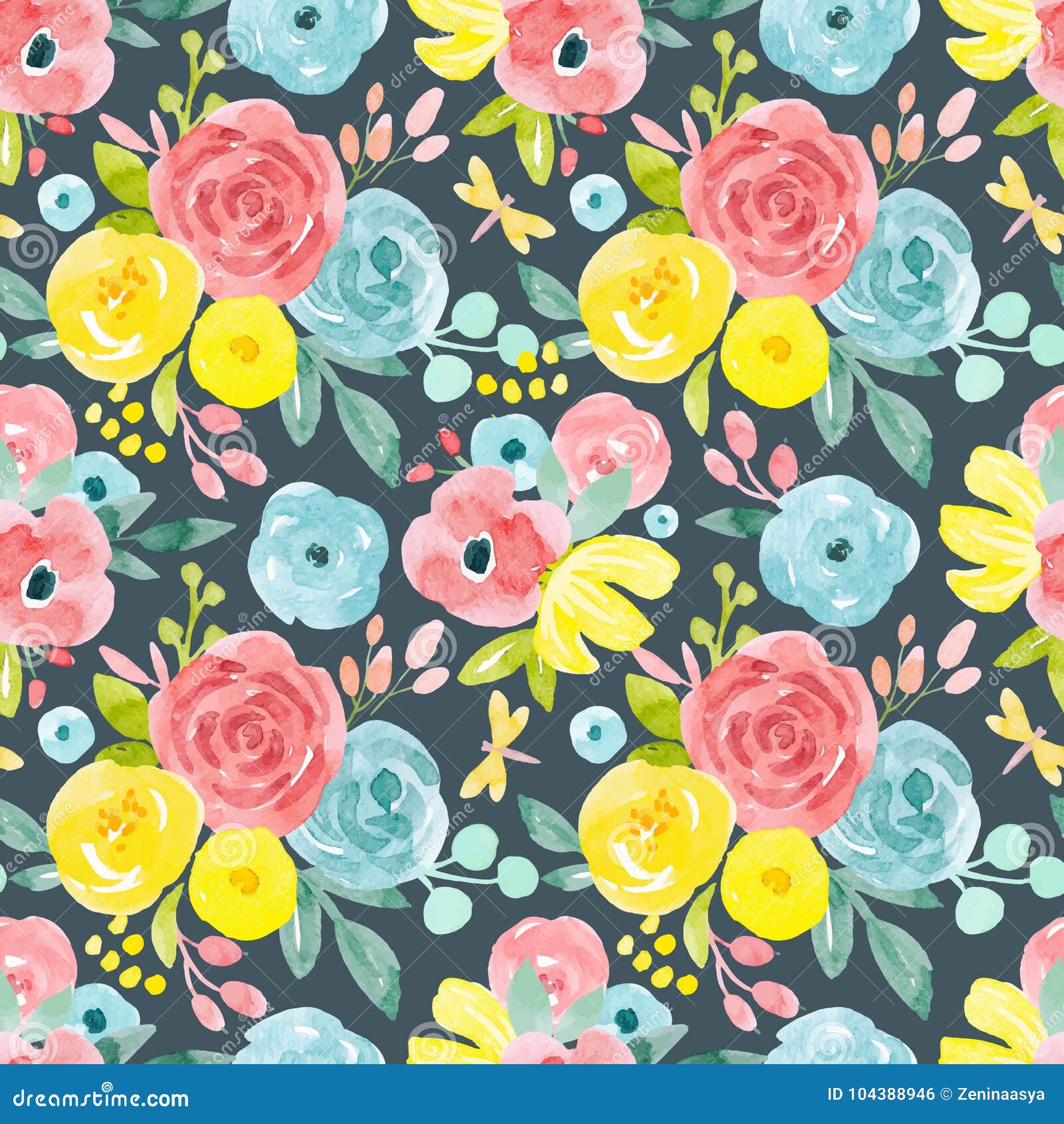 Watercolor Abstract Floral Vector Pattern Stock Vector Illustration