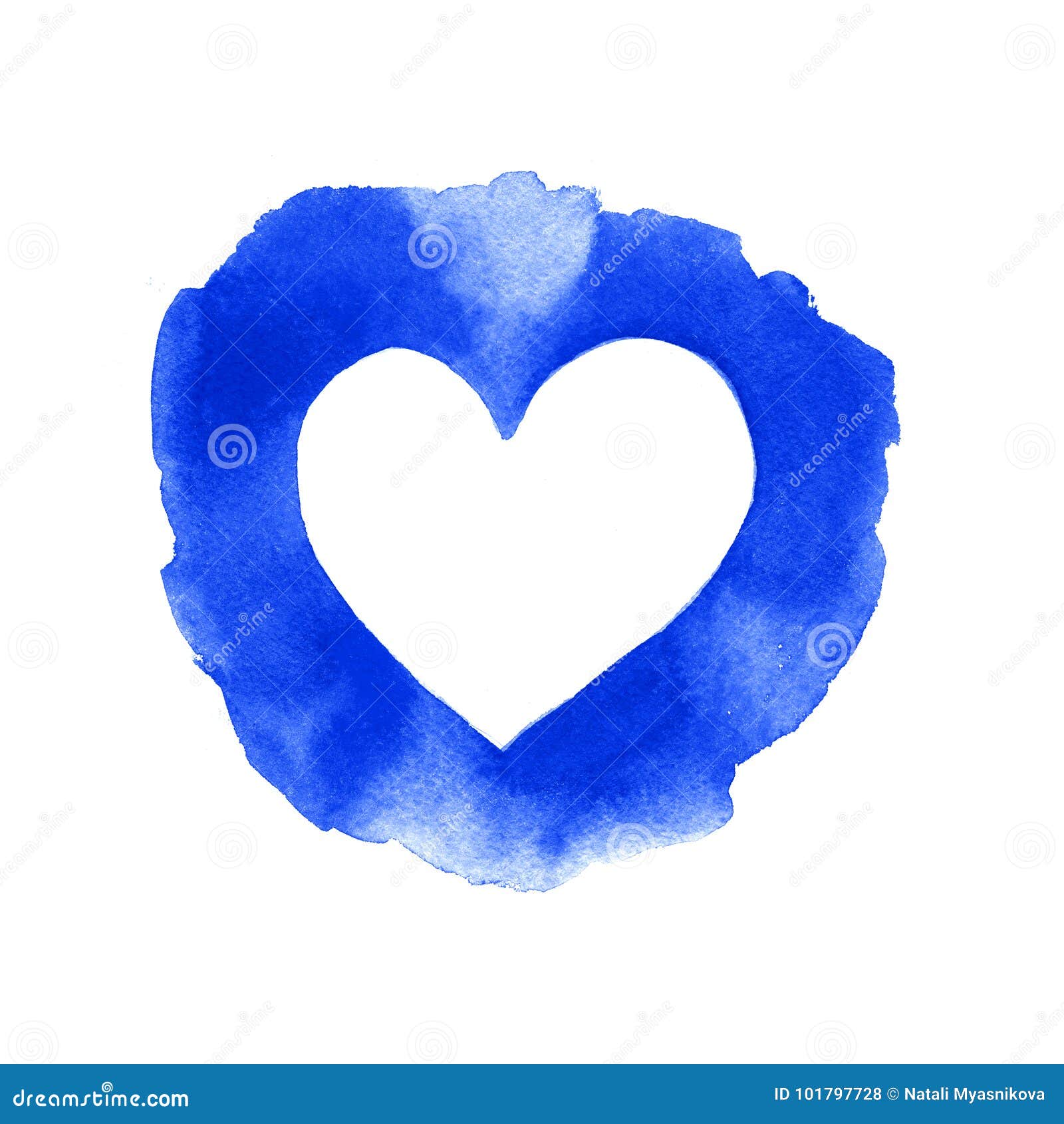 Watercolor Abstract Isolated Painted Blue Heart Frame. Stock ...