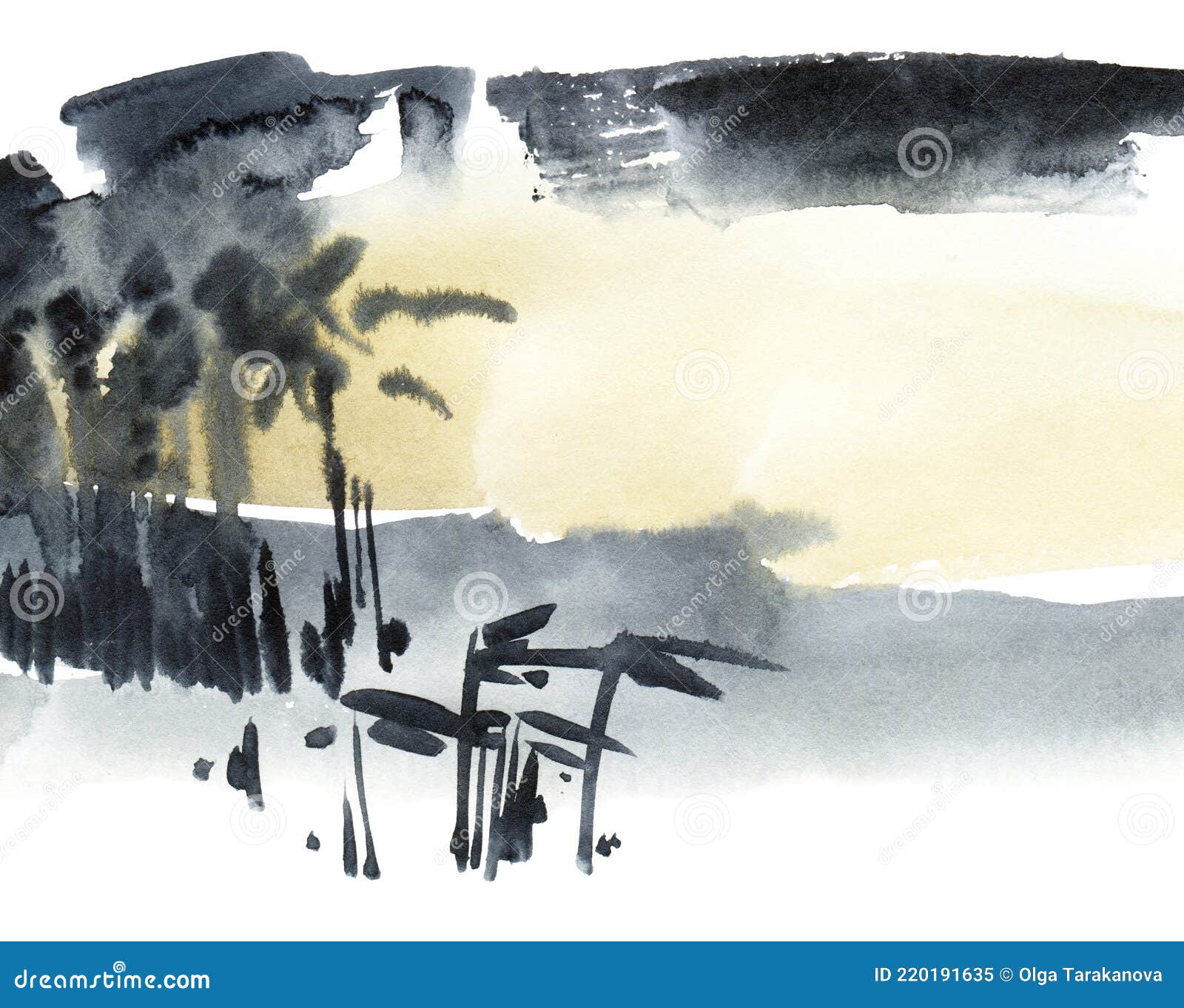 Watercolor Abstract Landscape Stock Illustration - Illustration of ...