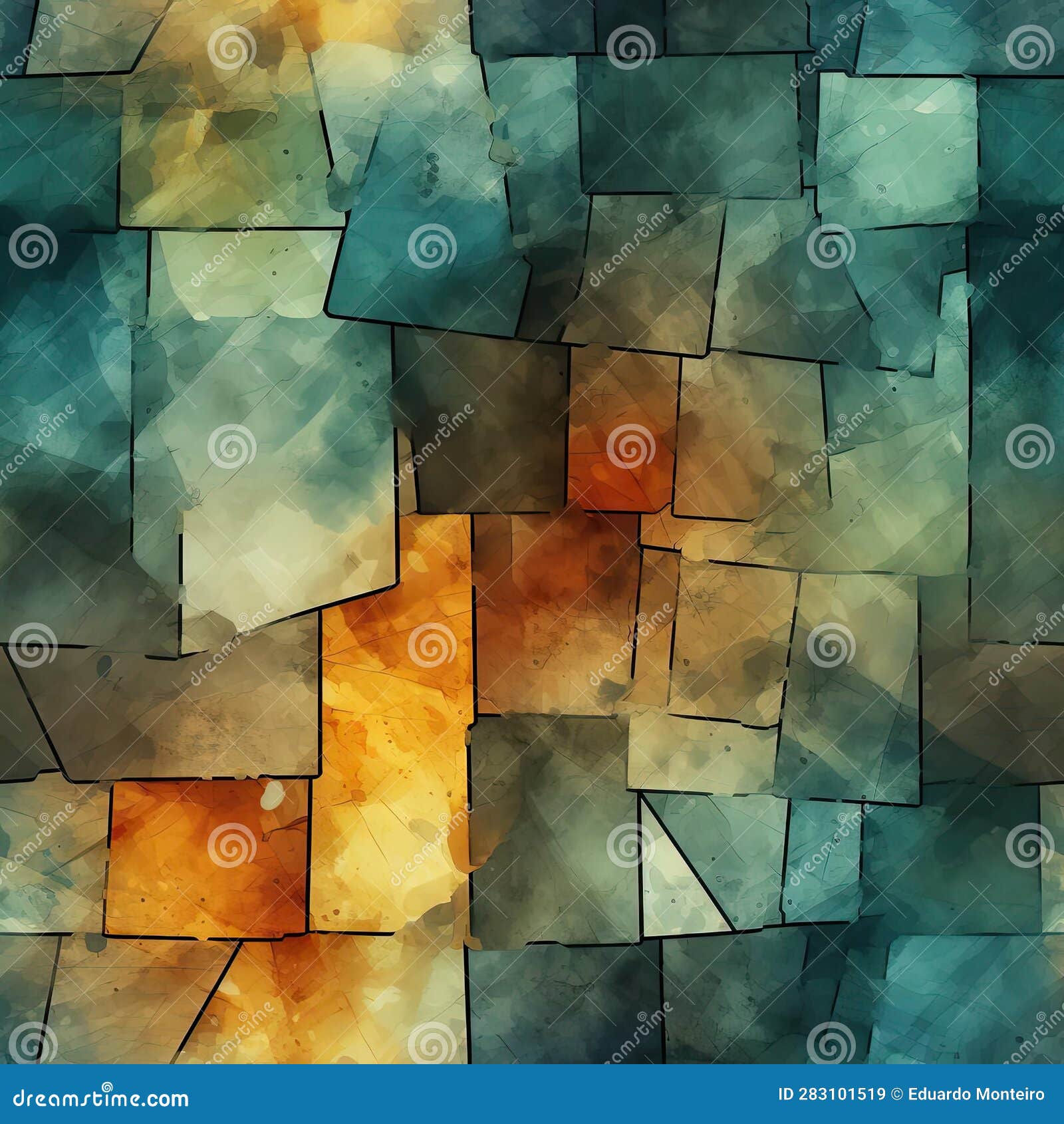 Watercolor Abstract Texture with Cubist-inspired Elements (tiled) Stock Illustration ...