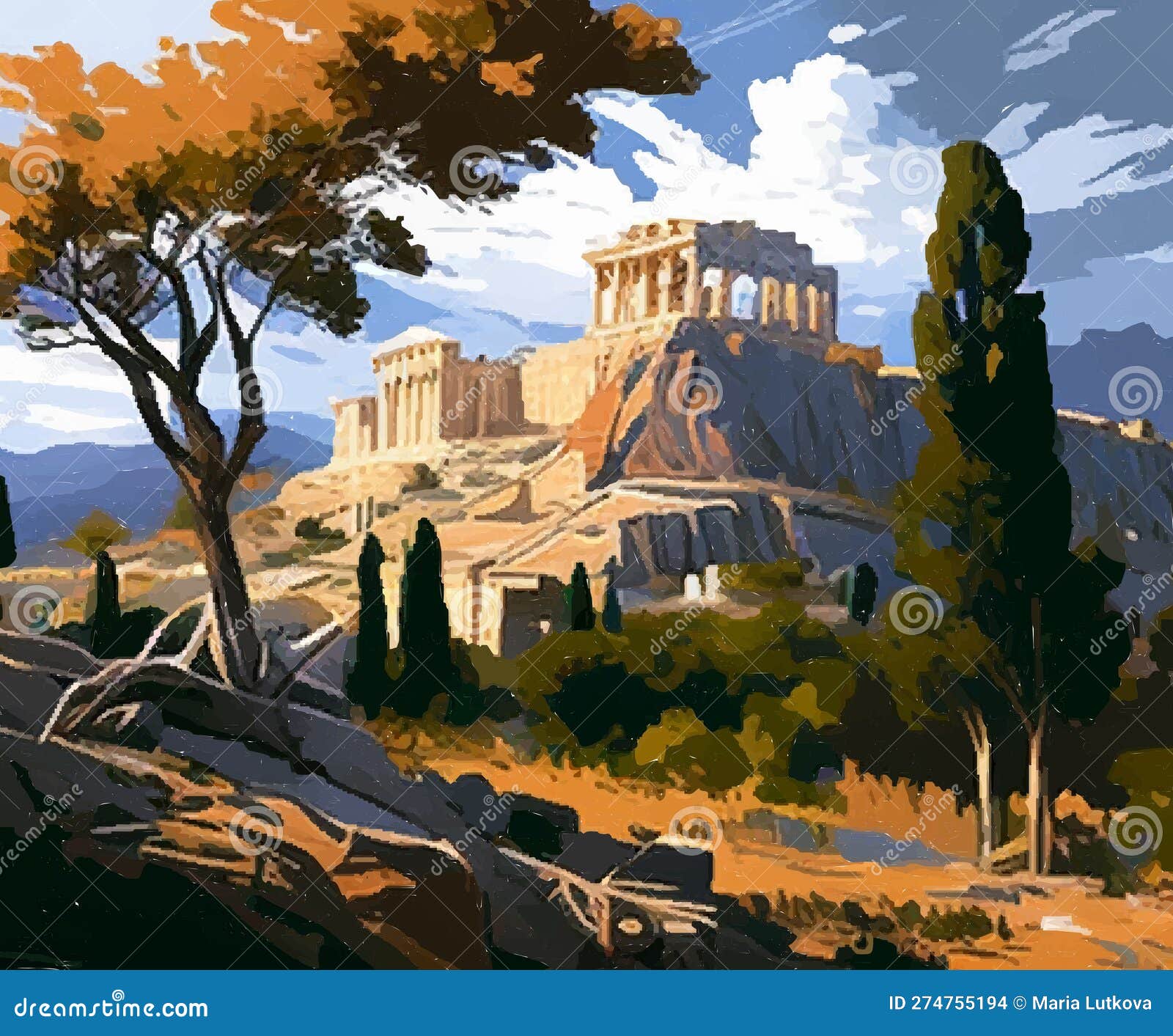 Watercolor Acropolis of Athens Vector Illustration Stock Vector ...