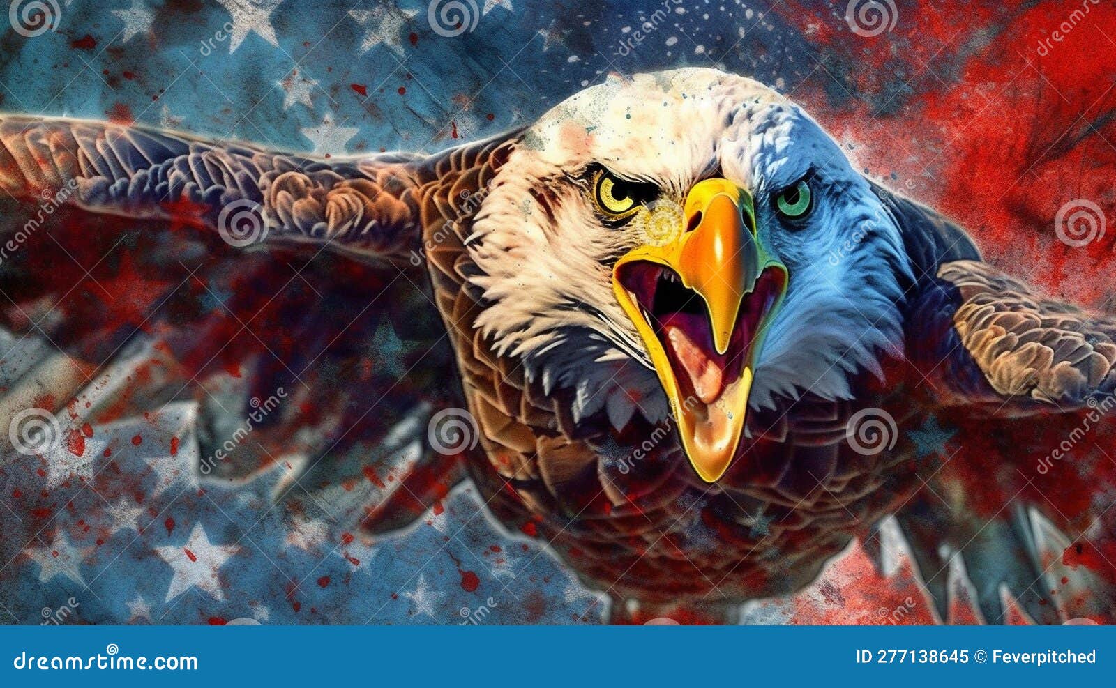 Dramatic American Bald Eagle Over an American Flag Abstract Background ...