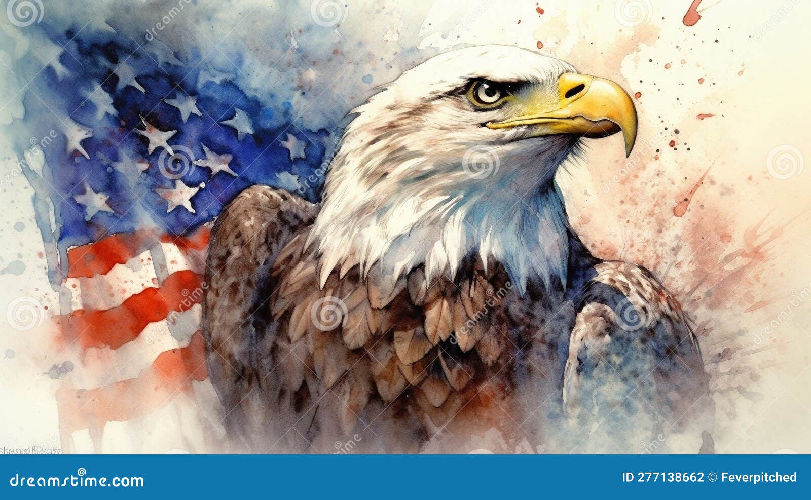 American Bald Eagle Watercolor Over an American Flag Abstract ...