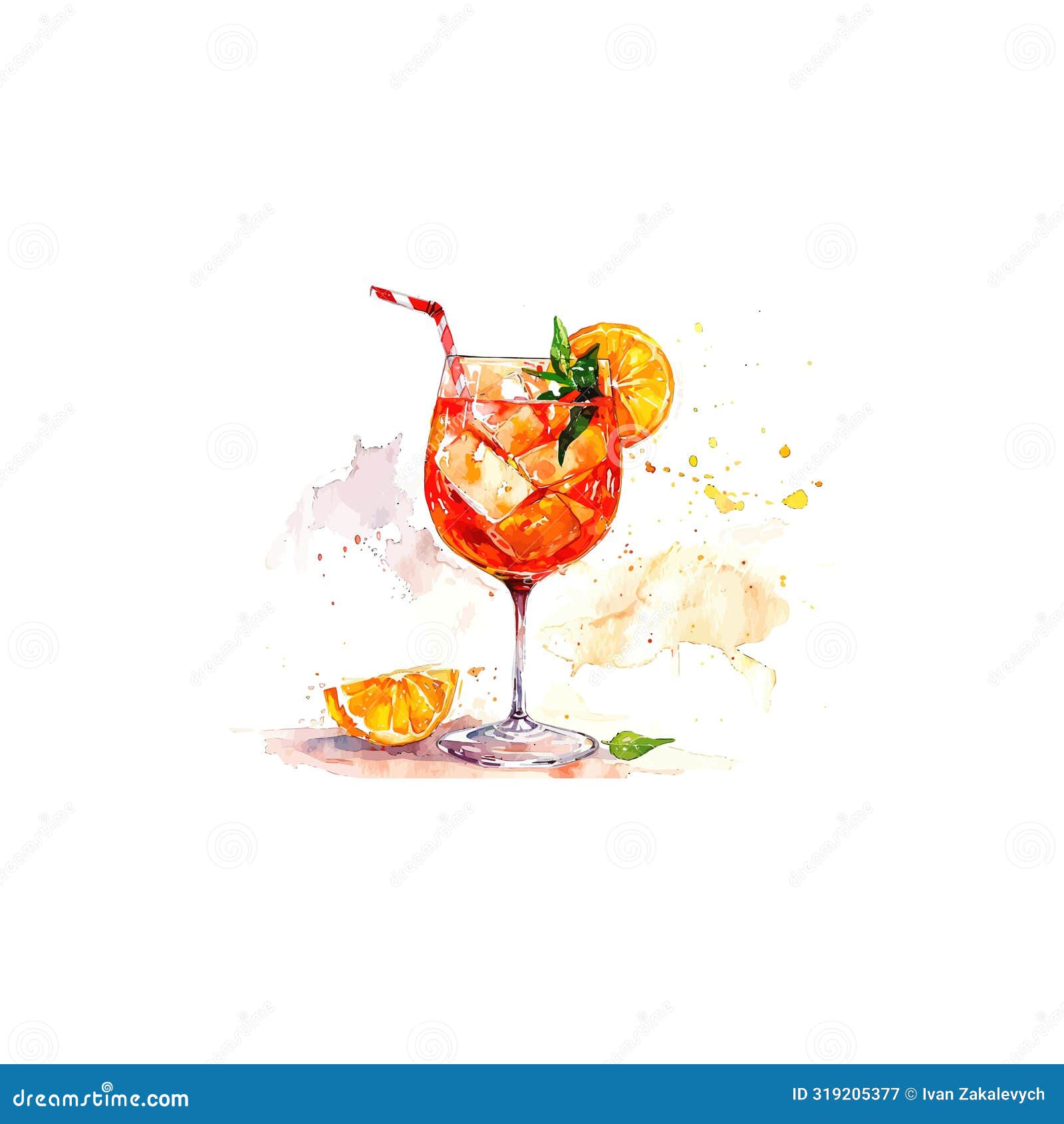 Watercolor Aperol Spritz with Orange Slice. Vector Illustration Design ...