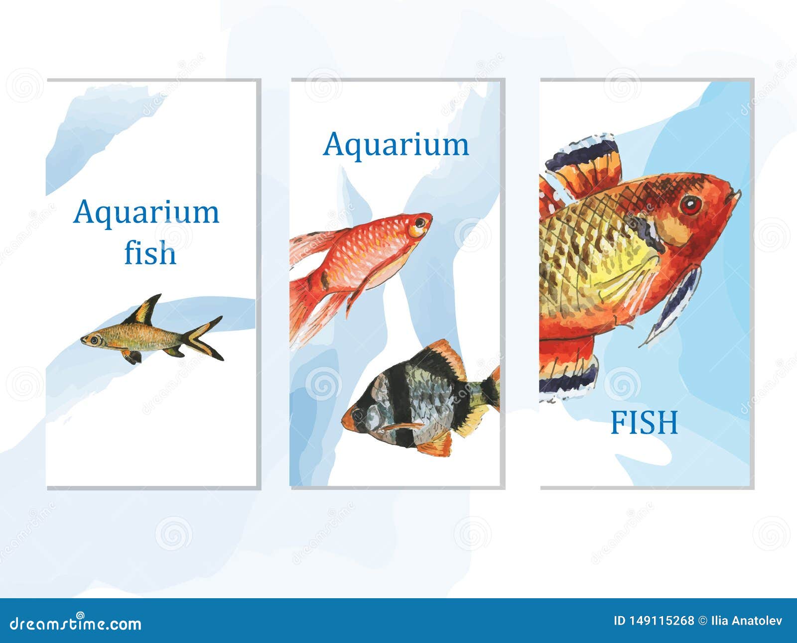Watercolor Aquarium Fish Set of Posters Stock Vector - Illustration of ...