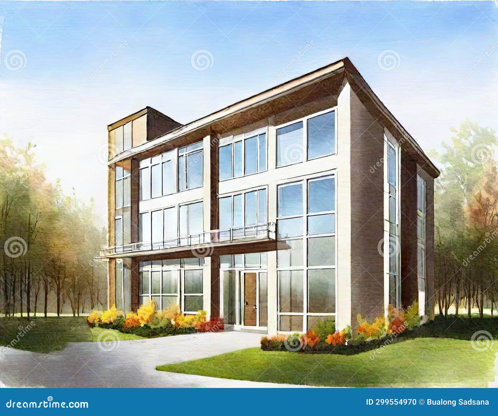 Watercolor of Architectural Rendering of Construction Stock ...