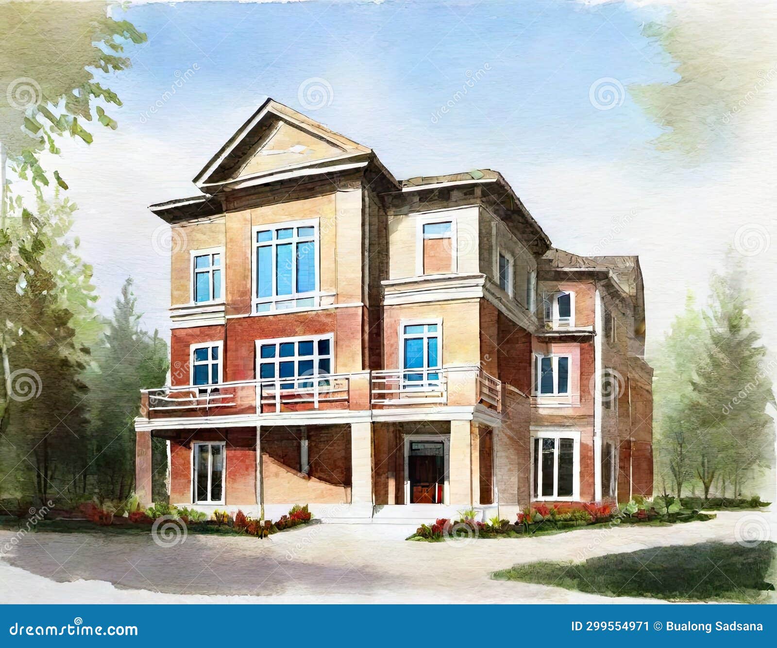 Watercolor of Architectural Rendering of Construction Stock ...