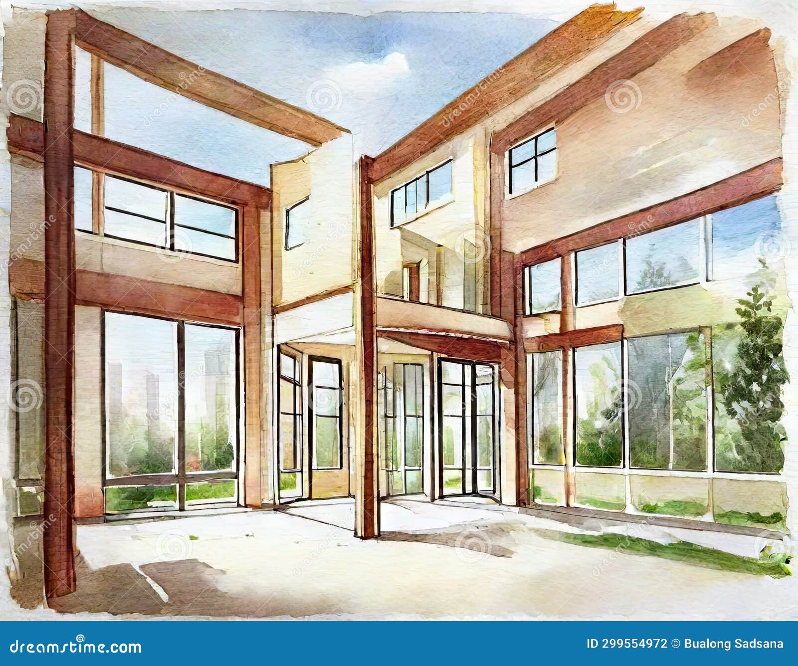 Watercolor of Architectural Rendering of Construction Stock ...