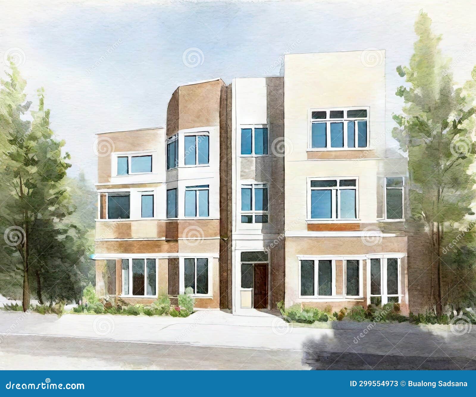 Watercolor of Architectural Rendering of Construction Stock ...