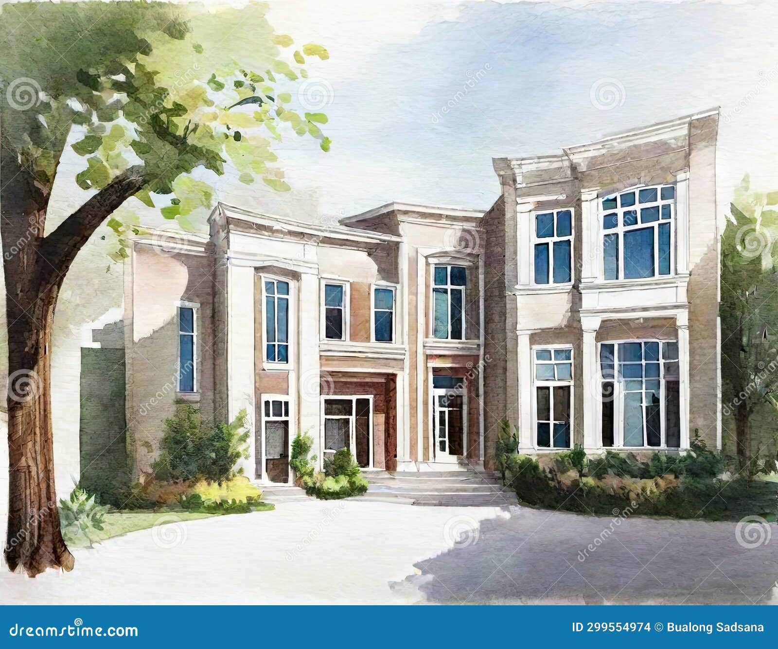 Watercolor of Architectural Rendering of Construction Stock ...