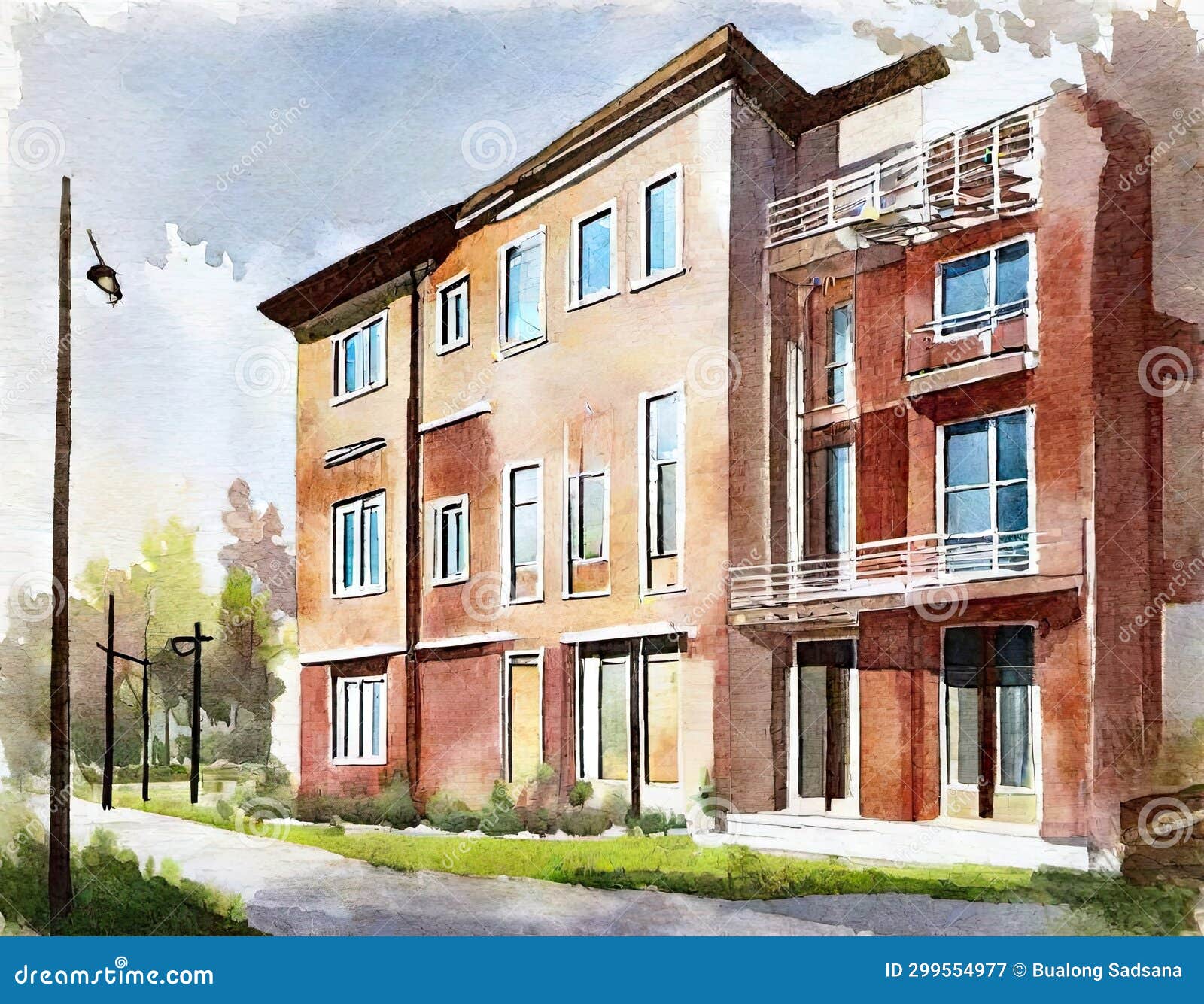 Watercolor of Architectural Rendering of Construction Stock ...