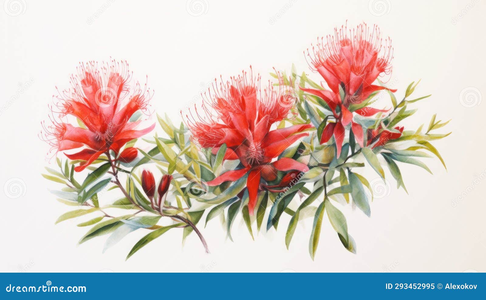 Watercolor Art of Telopea Speciosissima on White Backdrop AI Generated ...