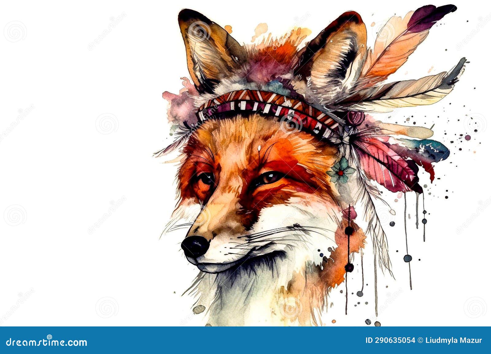 Watercolor Artwork Featuring a Native American Fox Ai Generation Stock ...