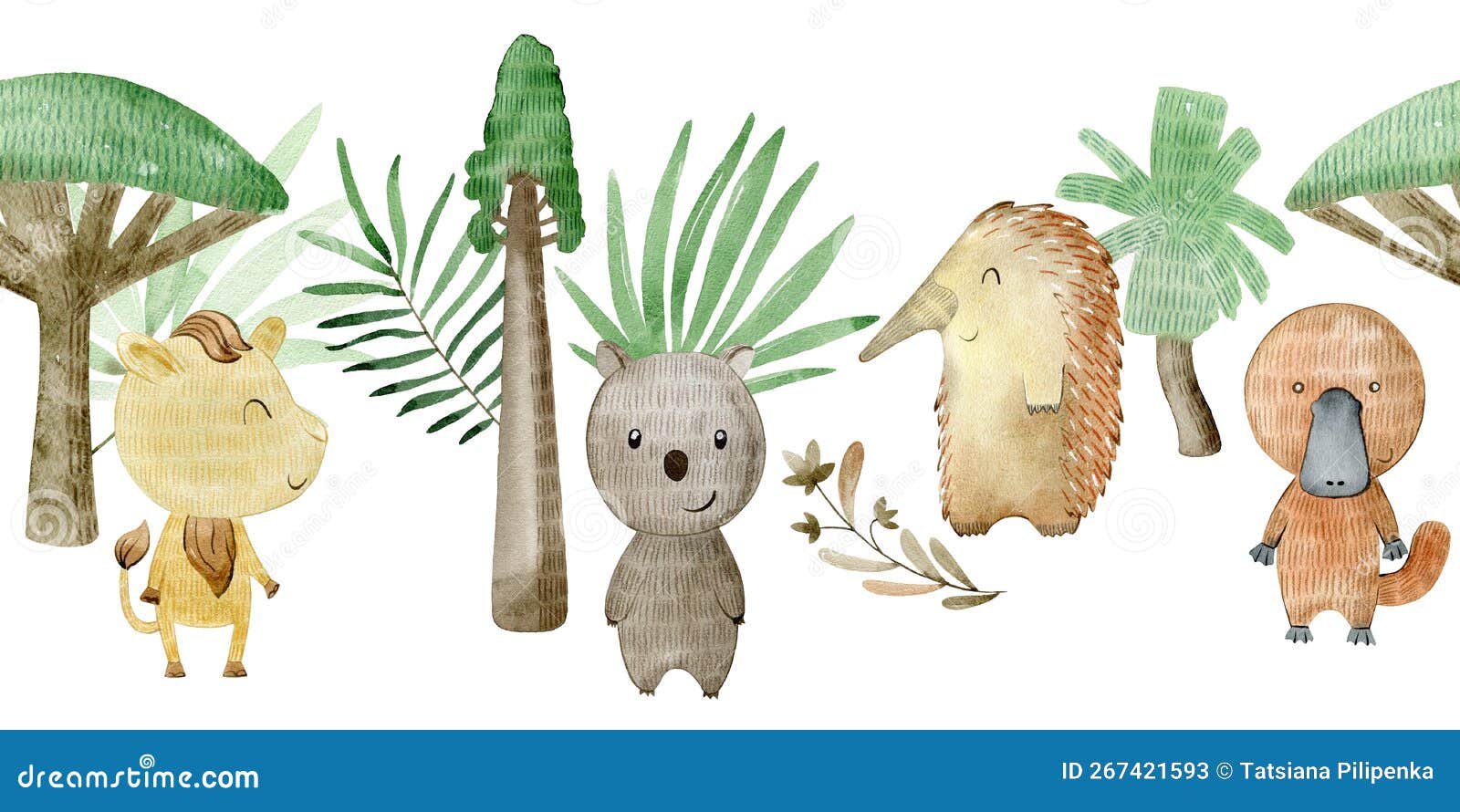 Watercolor Australian Animals. Stock Image - Image of drawn, frame ...