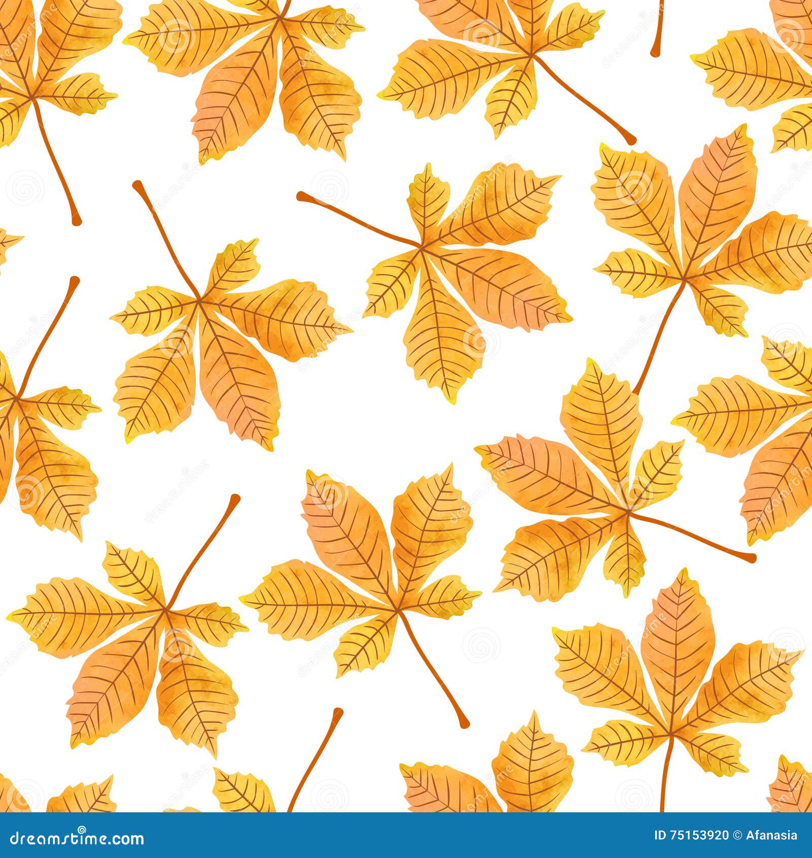 Watercolor Autumn Chestnut Leaves Seamless Pattern. Stock Vector ...
