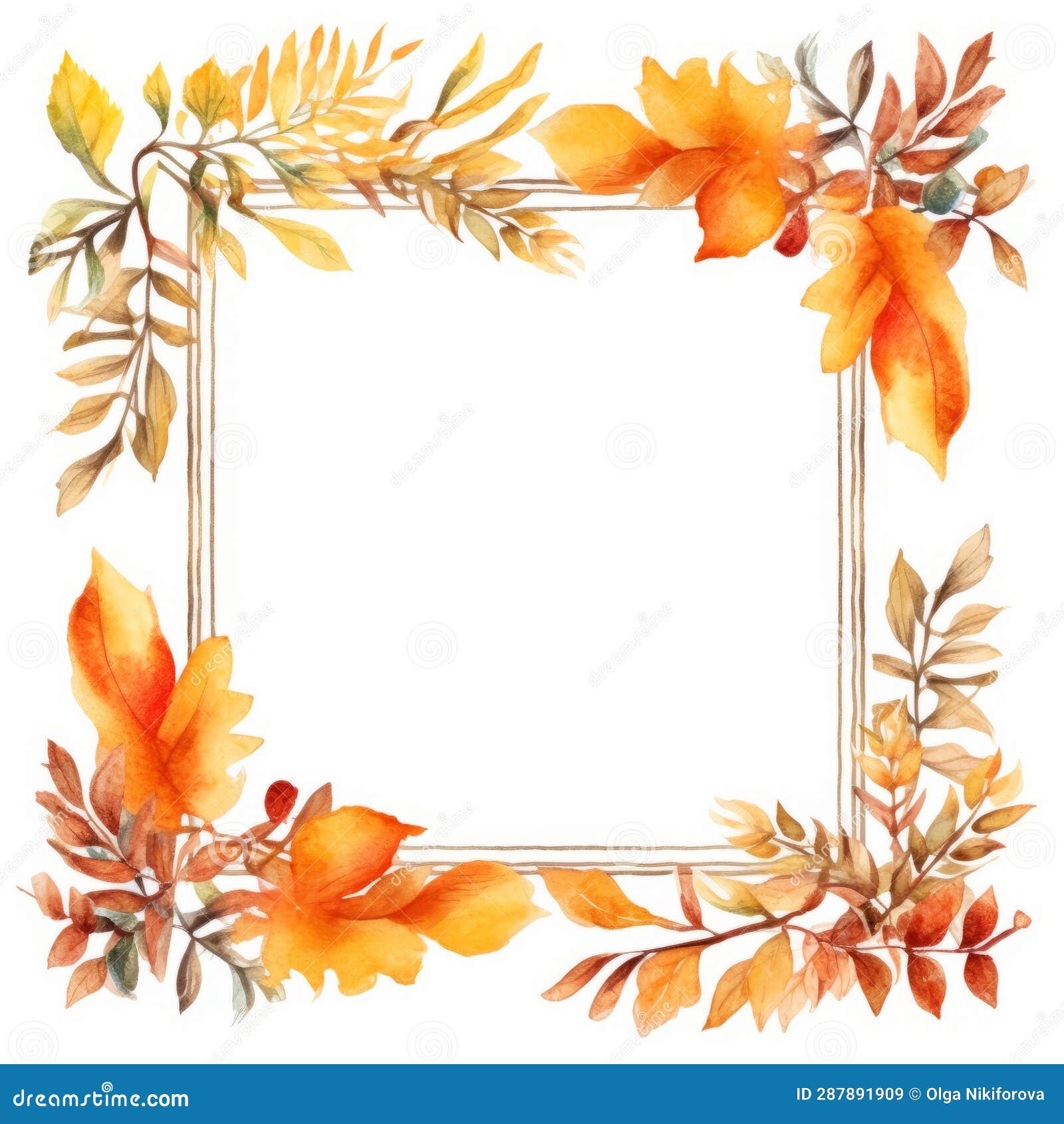Watercolor Autumn Frame for Postcards, Congratulations Stock ...